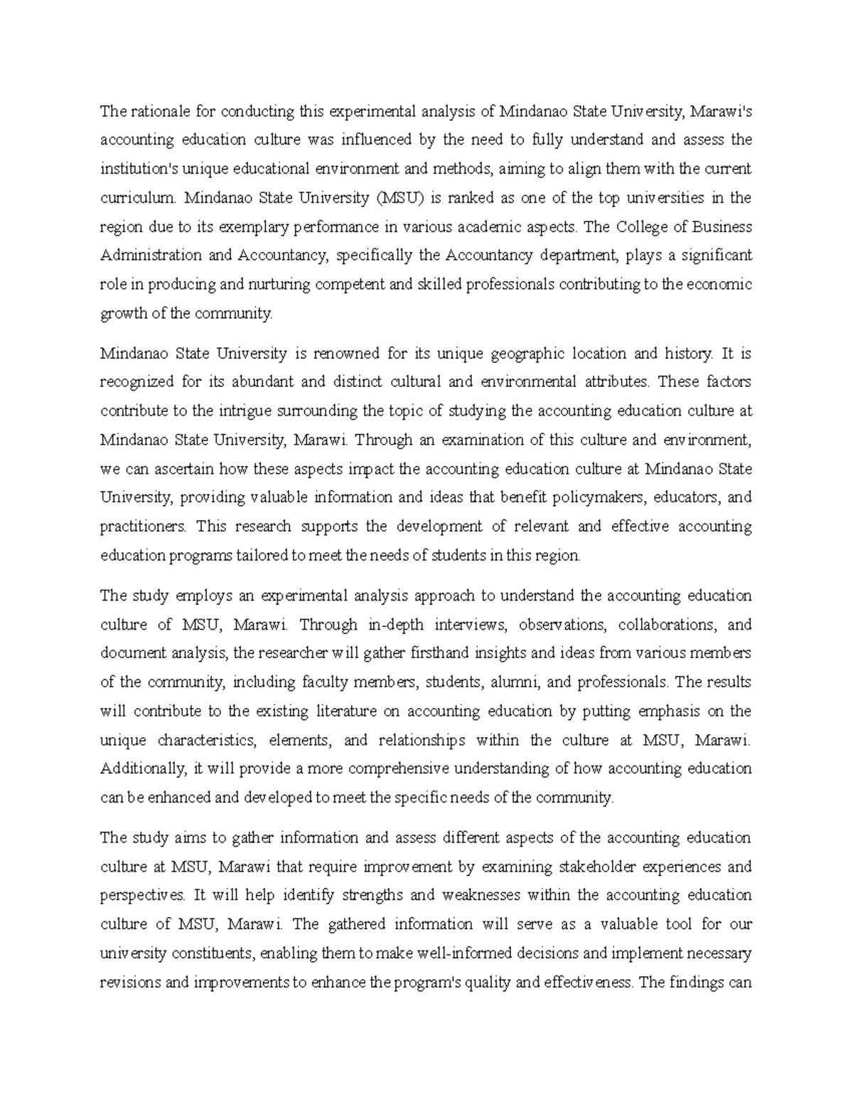 Rationale - The rationale for conducting this experimental analysis of ...