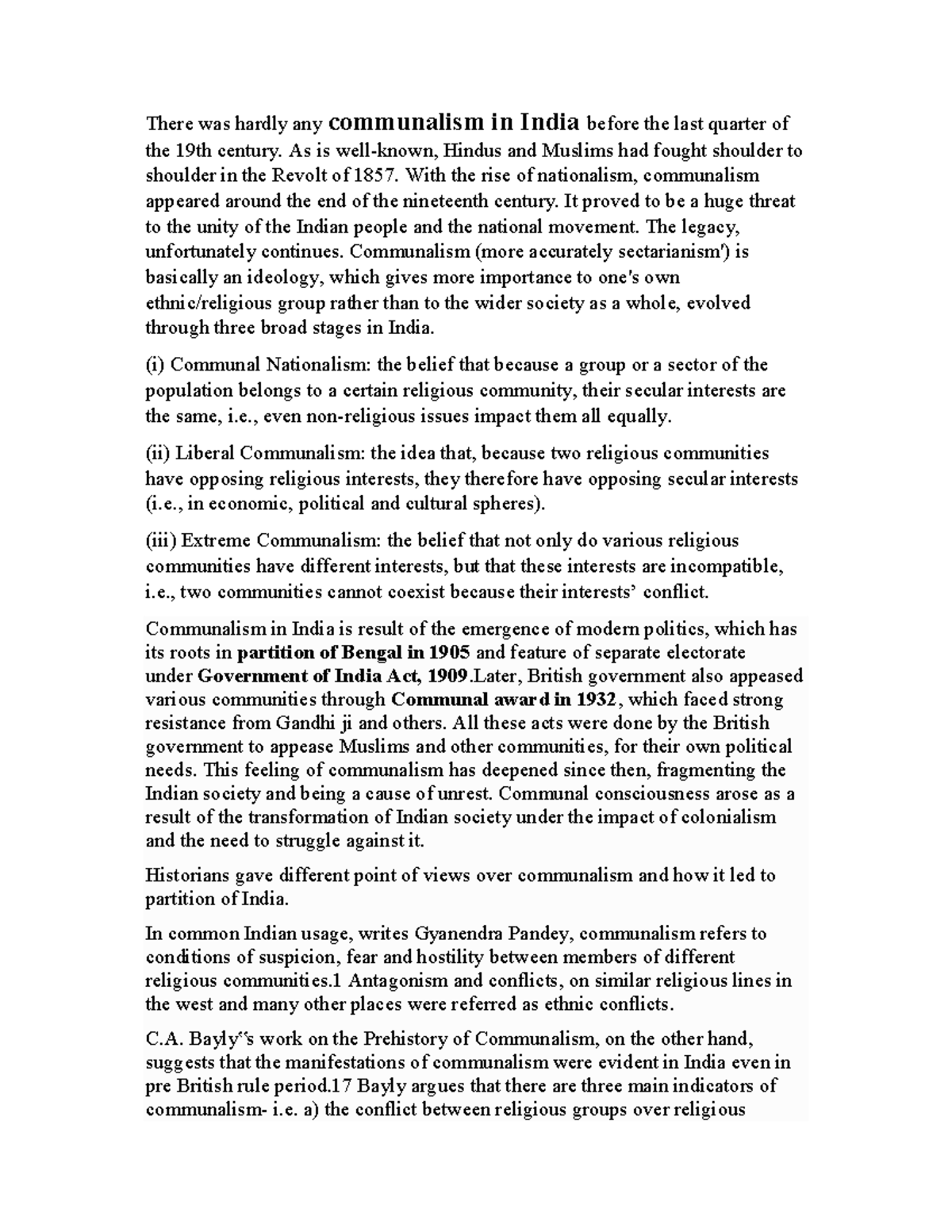 Communalism in India - Ba Honours History - Delhi University - Studocu