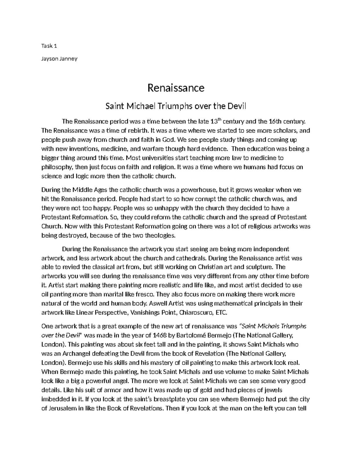Task 1 intro - Task 1 Jayson Janney Renaissance Saint Michael Triumphs ...
