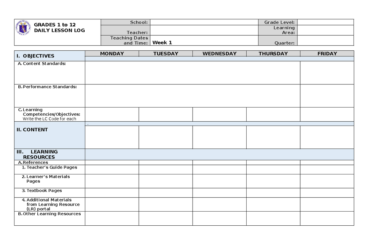 DLL- Template - please provide me the quarter 3 and 4 - GRADES 1 to 12 ...