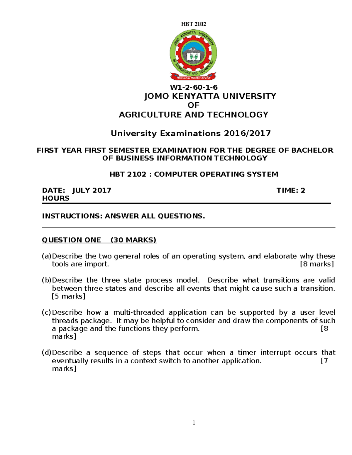 HBT 2102 Computer Operating System - HBT 2102 W1-2-60-1- JOMO KENYATTA ...