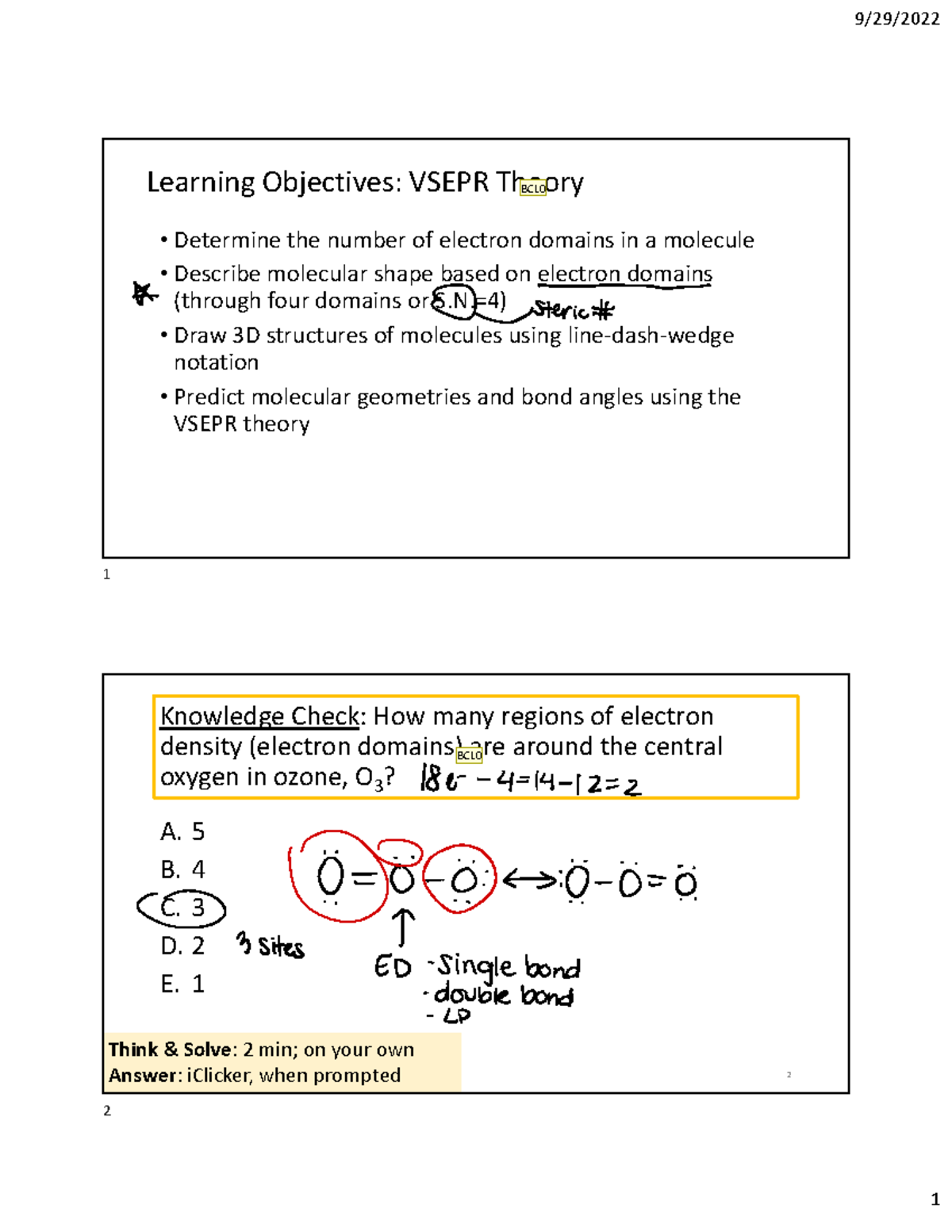 Lecture 14 - ####### Learning Objectives: VSEPR Theory Determine the ...