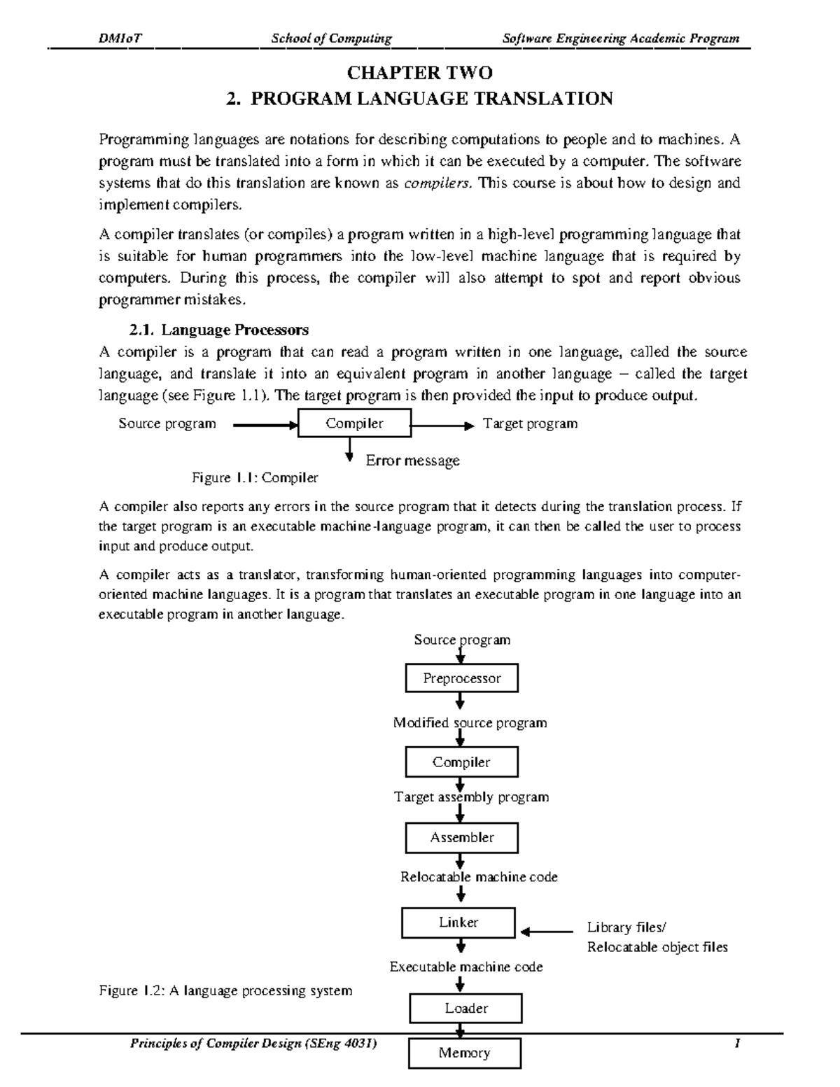 Chapter 2 - Principles of Compiler Design (SEng 4031) 1 CHAPTER TWO 2 ...