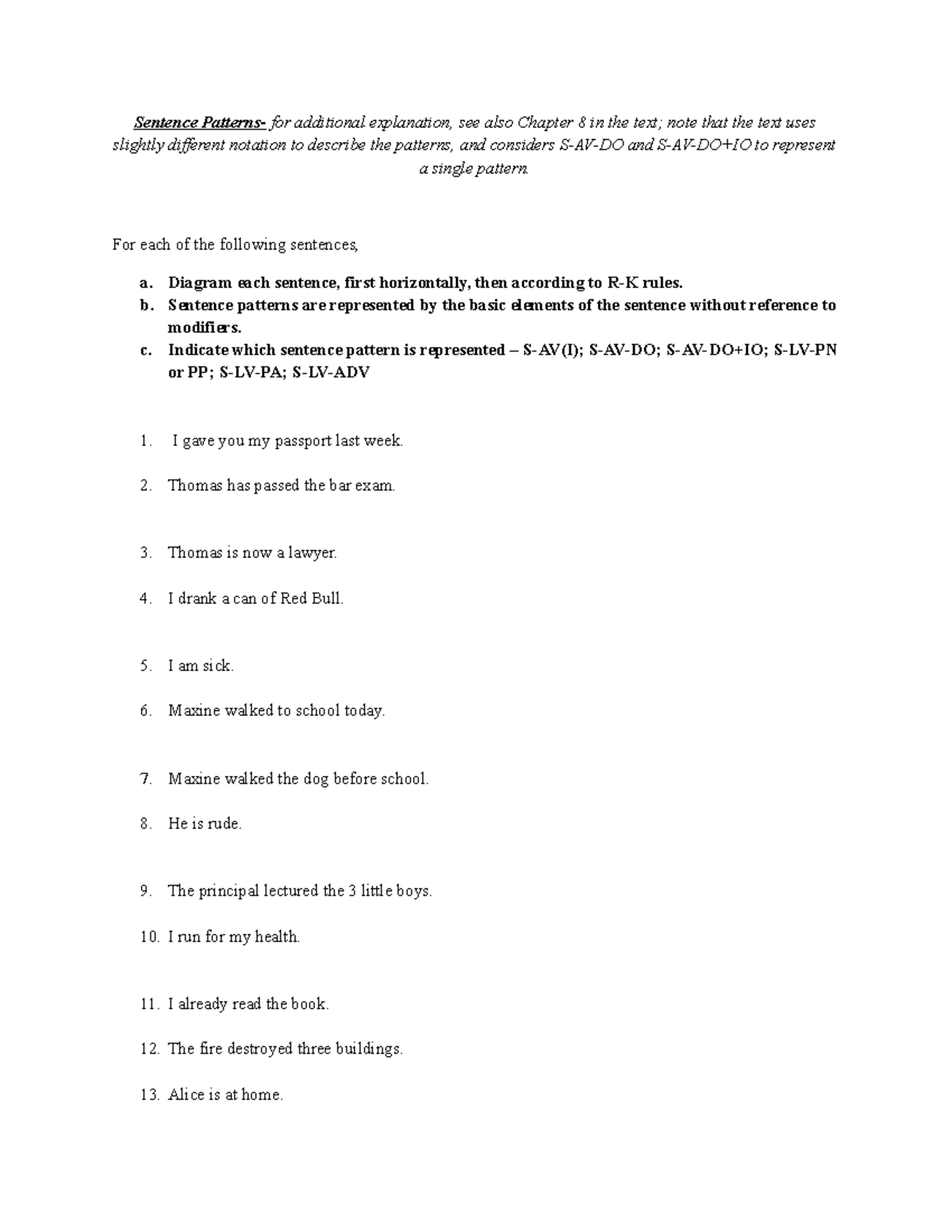 Linguistics Sentence Patterns Exercise - Sentence Patterns- for ...
