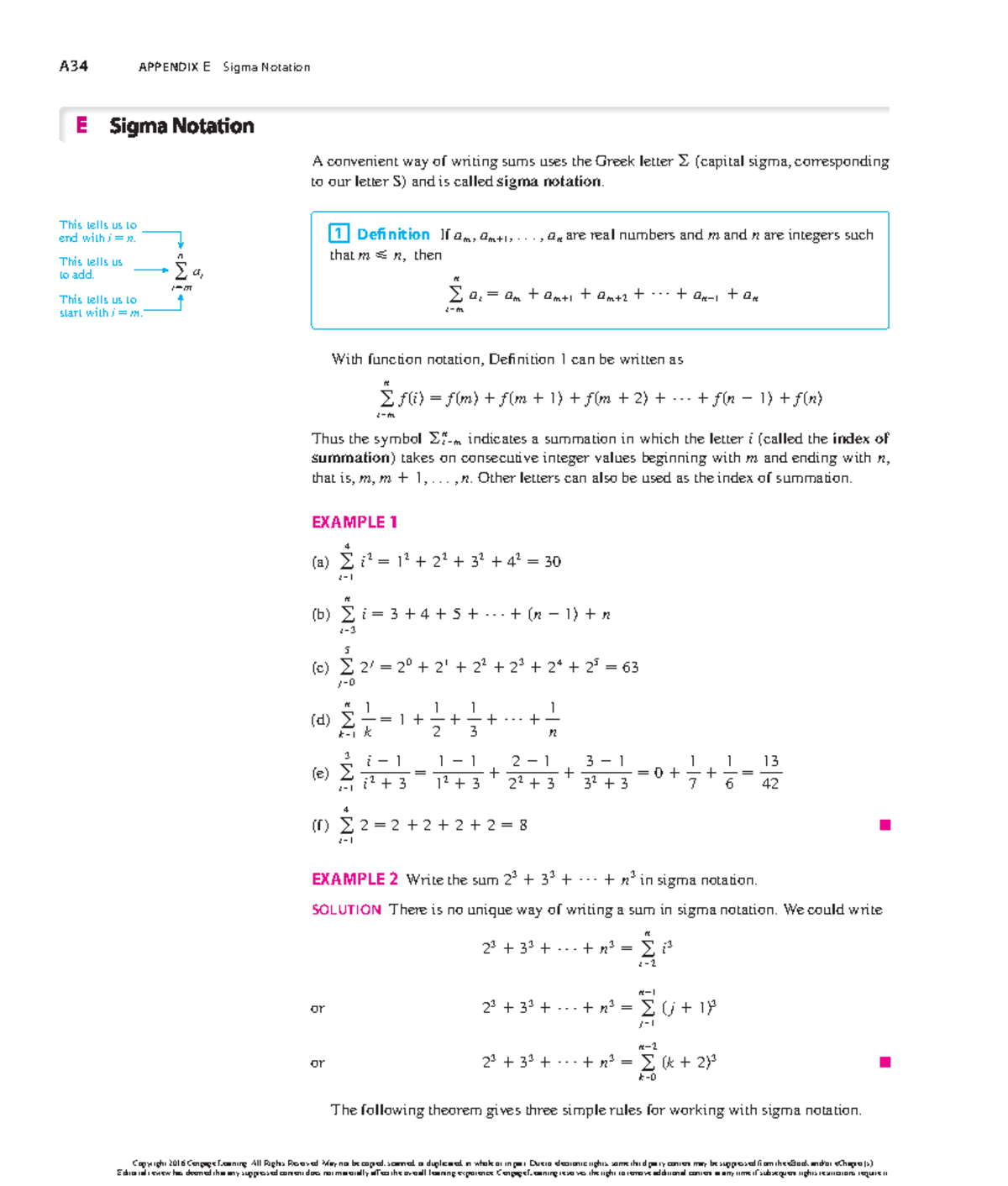 Math ch-E - math work - A34 APPENDIX E Sigma Notation A convenient way of writing sums uses the ...