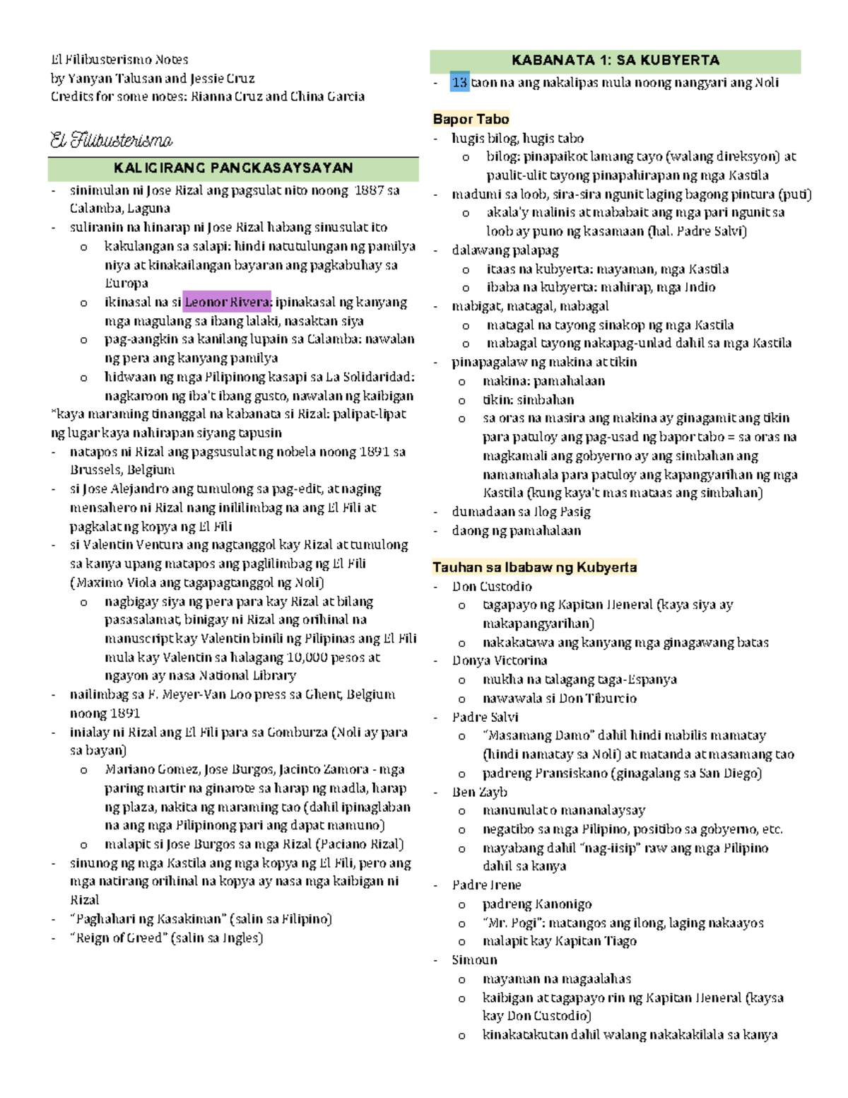 EL FILI - Summary Filipino sa Iba't Ibang Larangan - El Filibusterismo ...