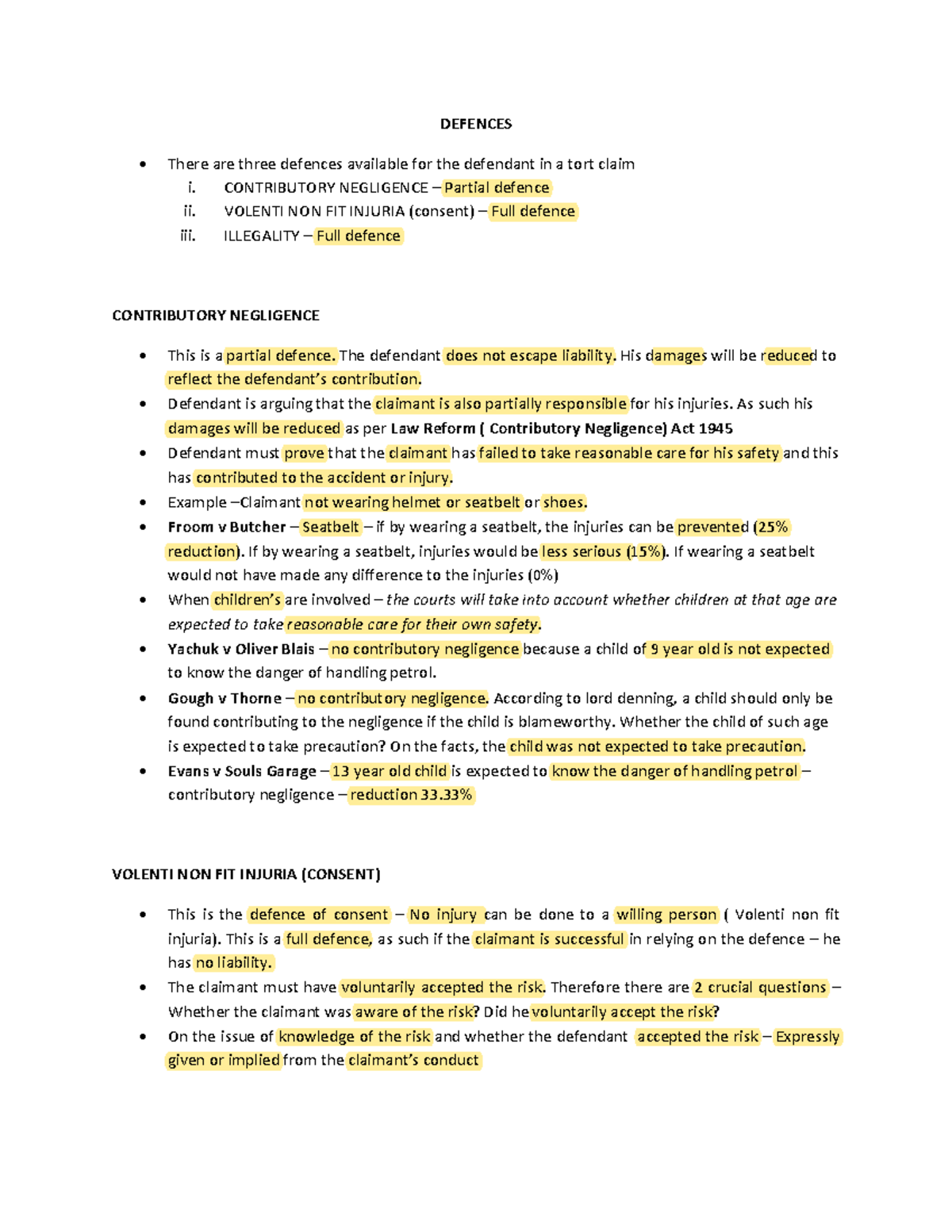 Tutorial 9A Defences - notes - DEFENCES There are three defences ...