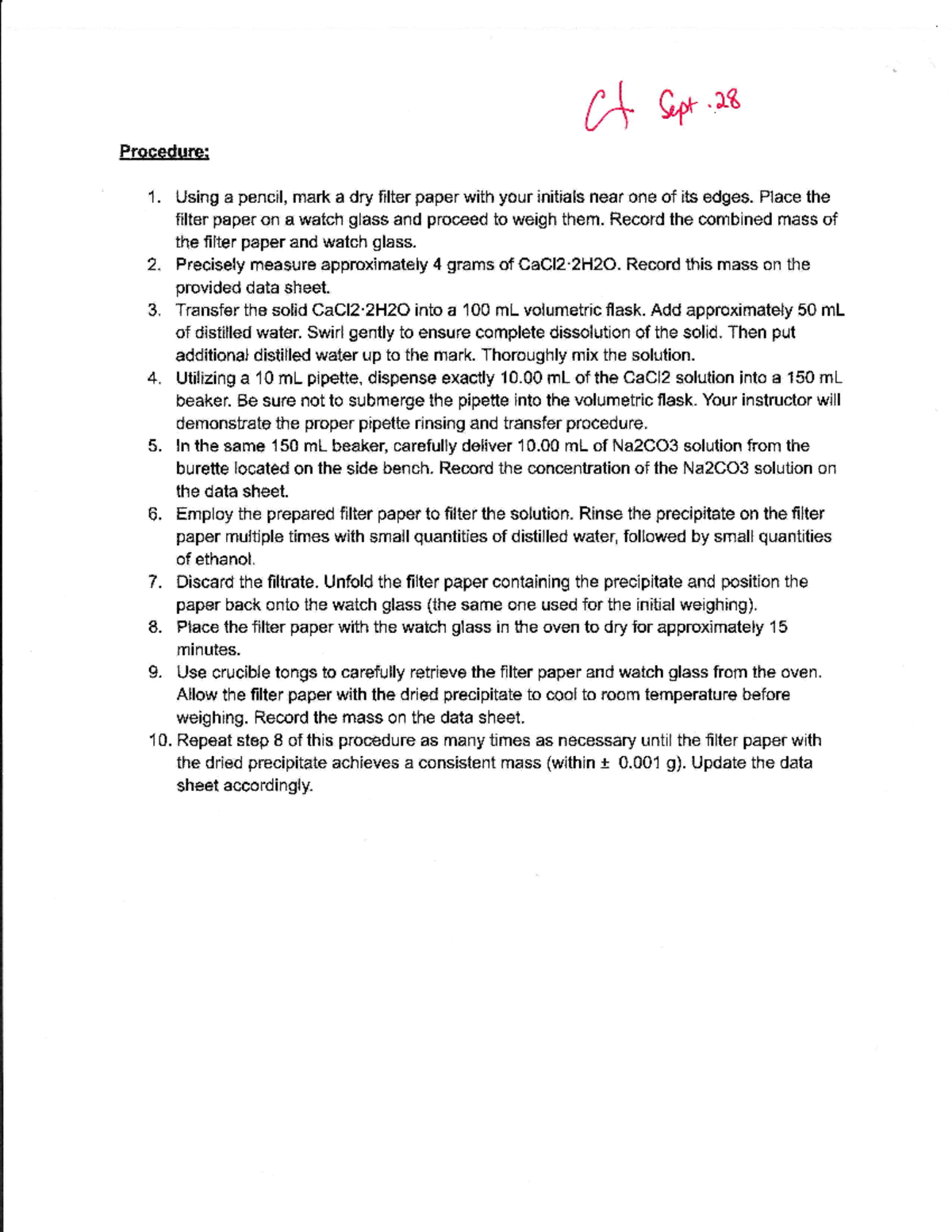 Pre lab procedure 20230930 0001 - $ Procedure: 1. Using a pencil, mark ...