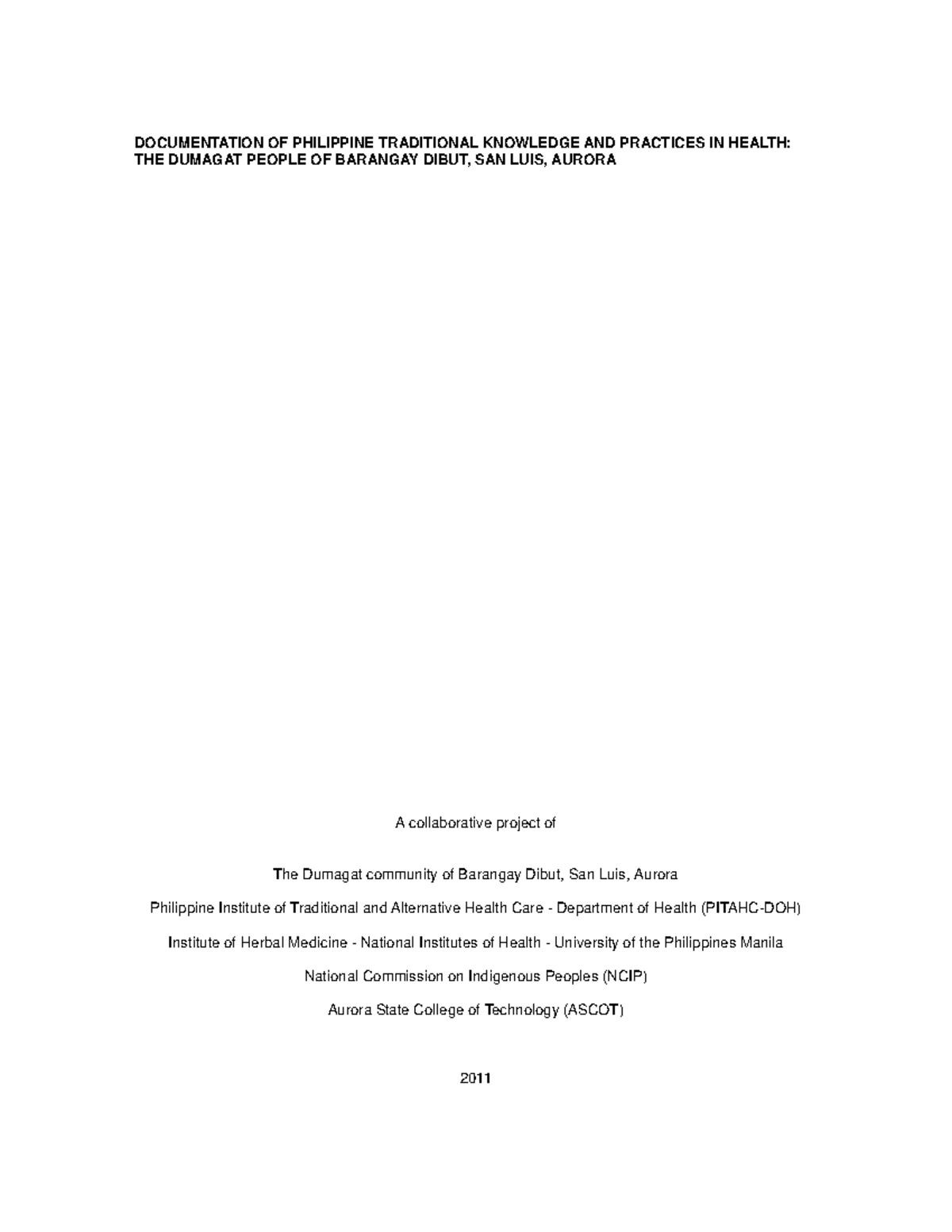 7.5.2.2 Final Report of Dumagat Aurora - DOCUMENTATION OF PHILIPPINE ...