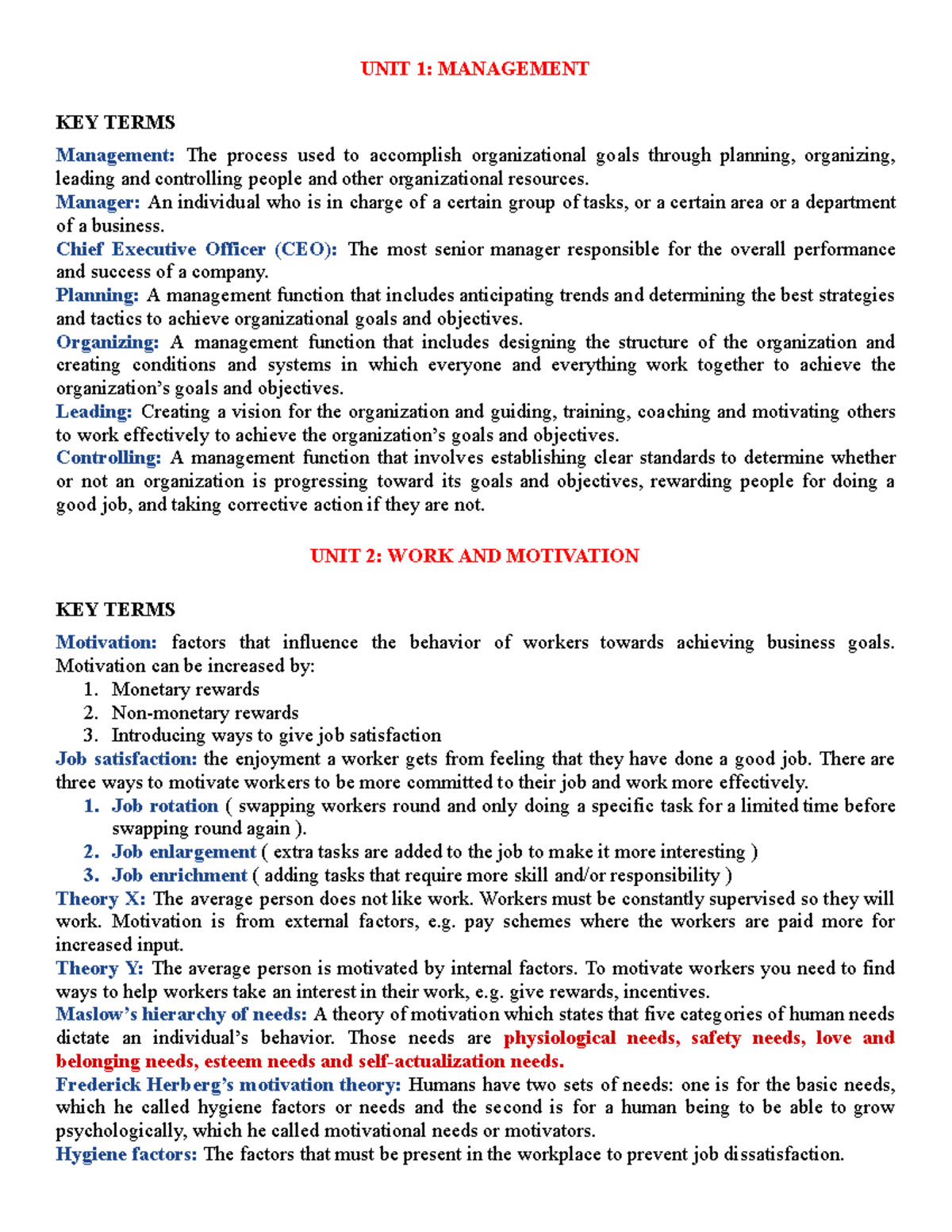 ESP111 Revision - key terms TACN 1 - UNIT 1: MANAGEMENT KEY TERMS ...