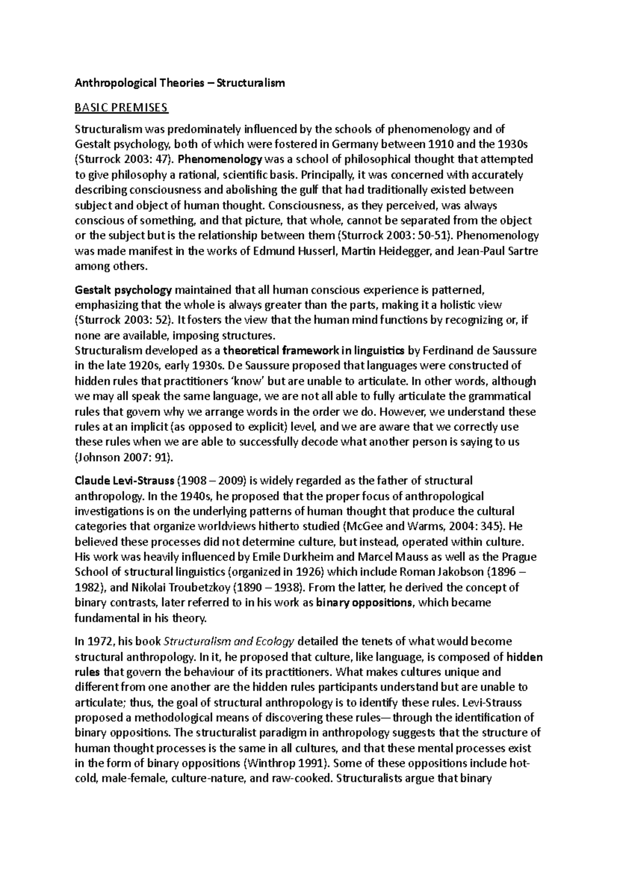 Structuralism - Grade: A - Anthropological Theories – Structuralism ...