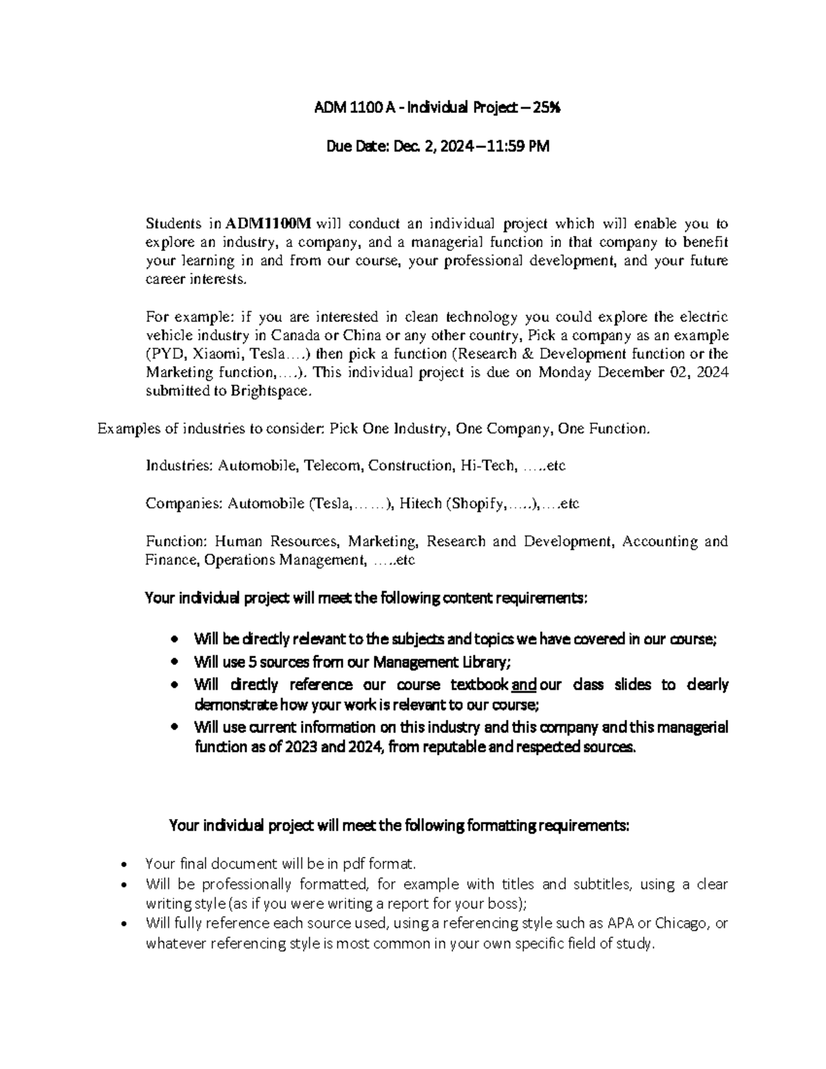 ADM 1100 A - Individual Project Directives - ADM 1100 A - Individual ...