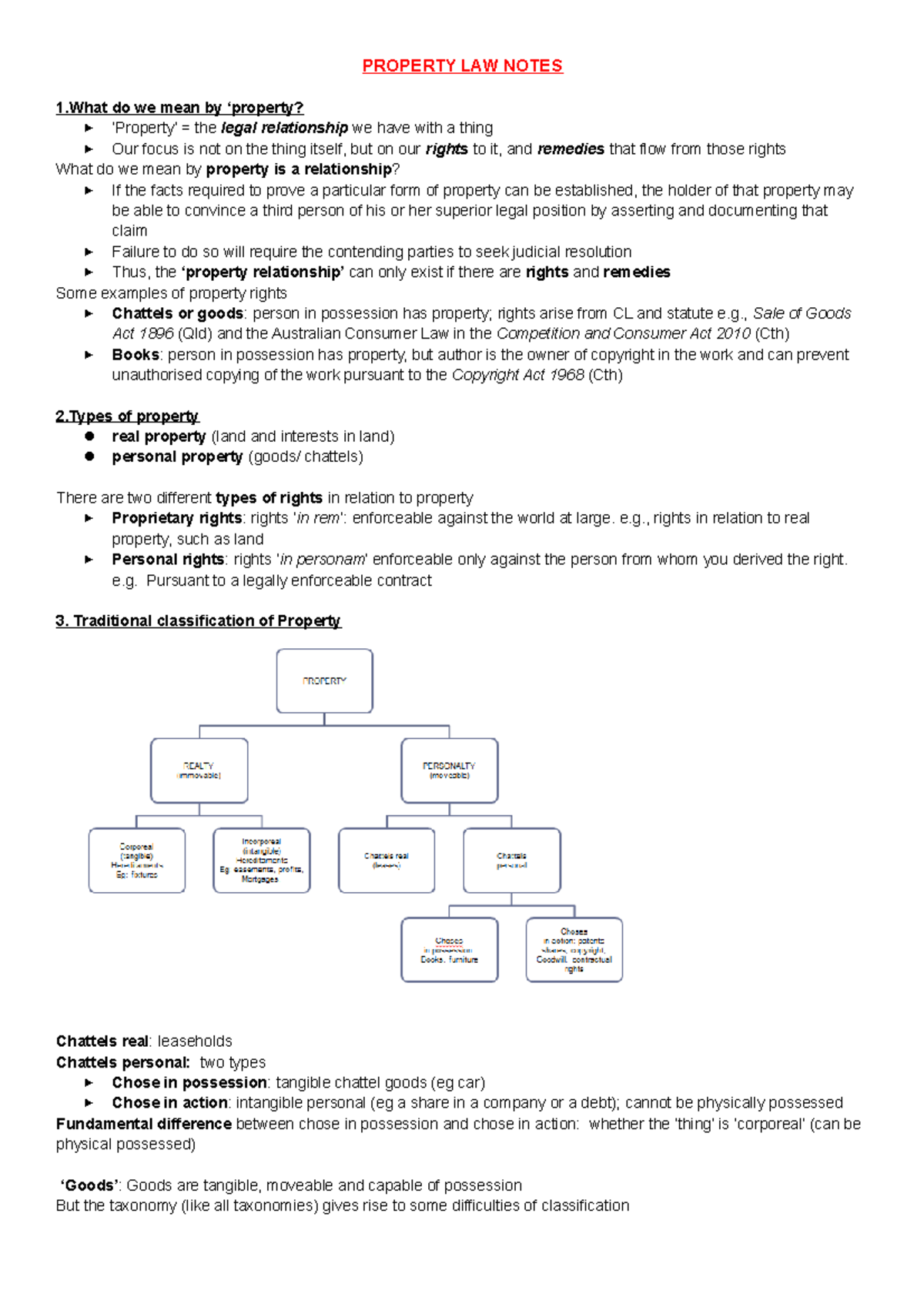 Property Law Notes - PROPERTY LAW NOTES 1 do we mean the legal ...