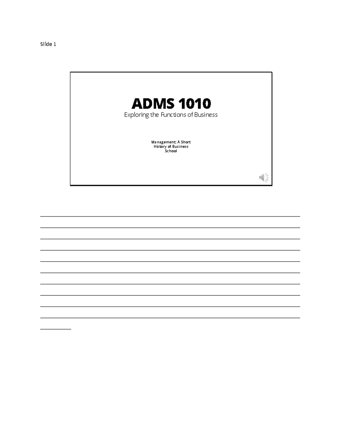 2 - Management - Intro to B-Schools - ADMS 1010 Exploring the Functions of Business Management ...