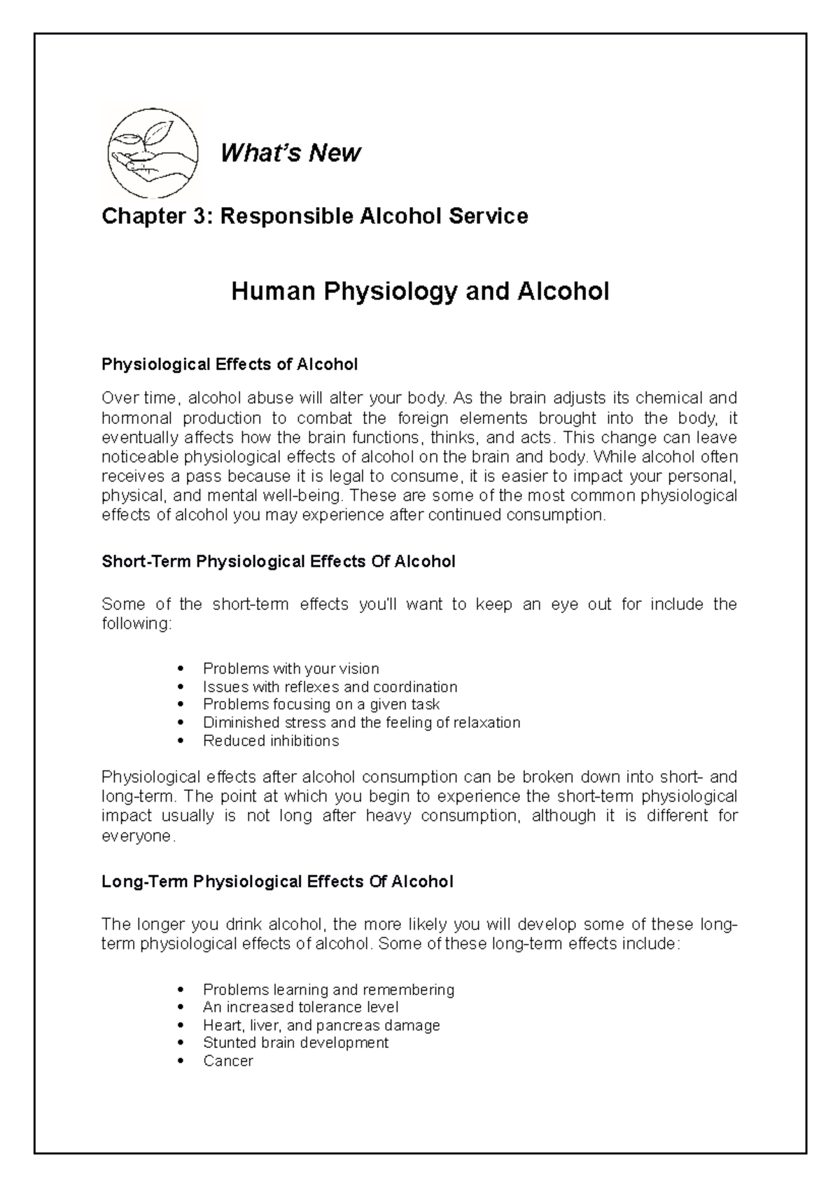 HMPE 4 Module 3 Responsible Alcohol Service - What’s New Chapter 3 ...