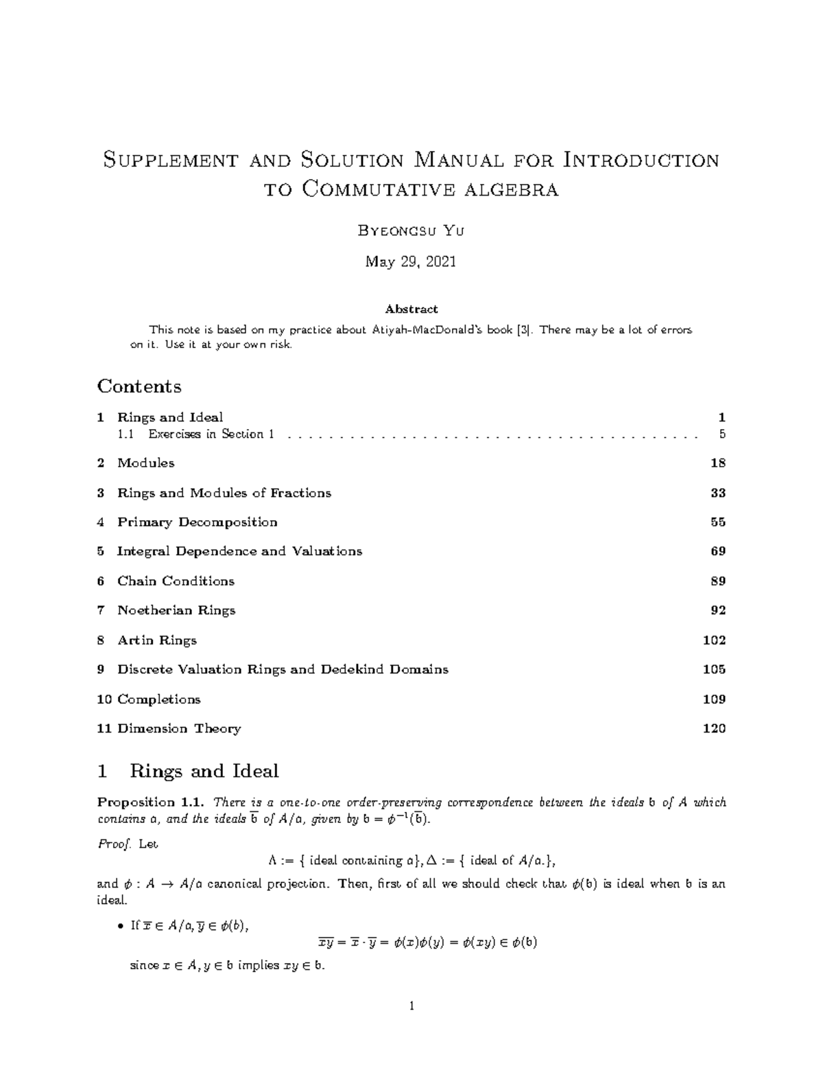 Atiyah Macdonald Supplement - Supplement and Solution Manual for ...