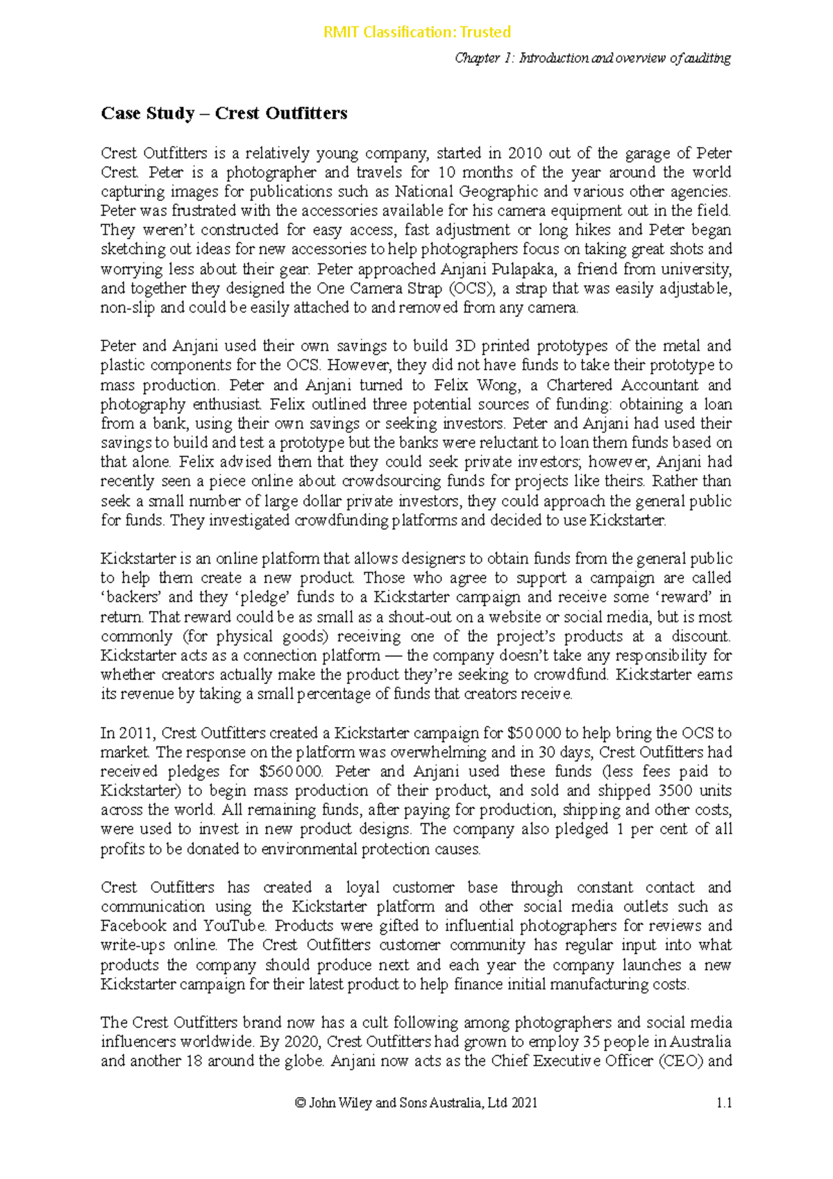 Case Study – Crest Outfitters - Chapter 1: Introduction and overview of ...