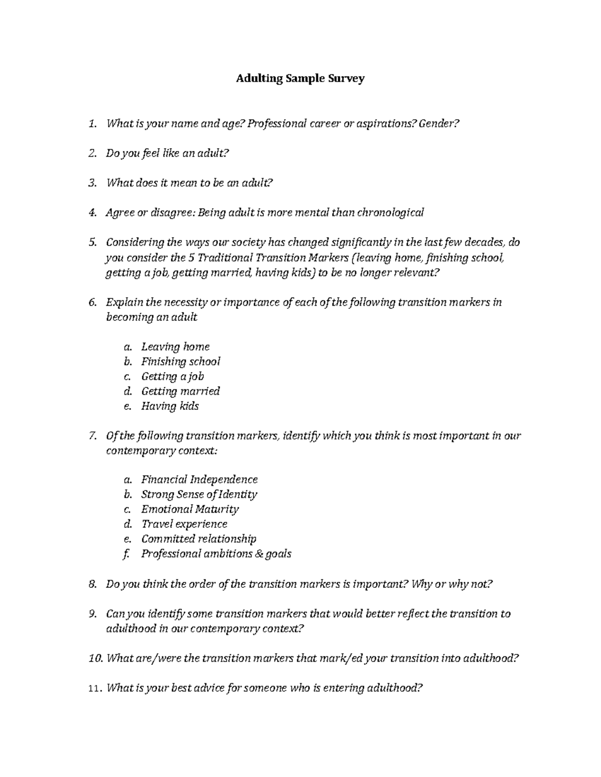 Adulting Sample Survey - Adulting Sample Survey What is your name and ...