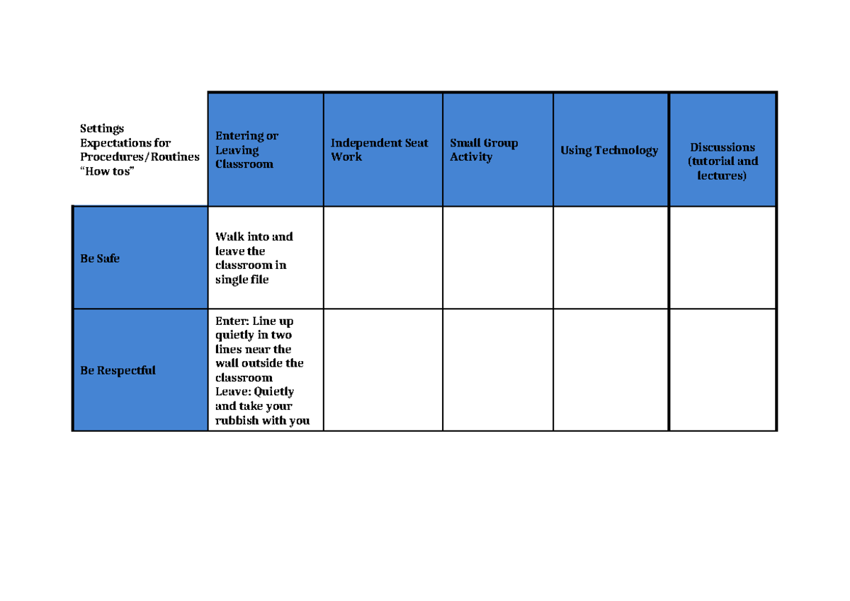 Week 3 Routines Matrix - notes - Settings Expectations for Procedures ...