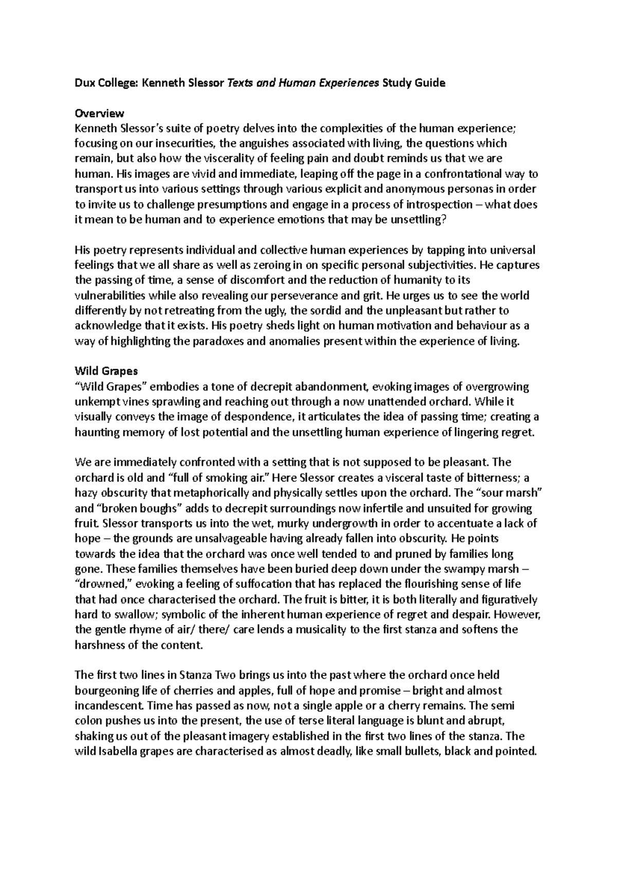 Dux College - Slessor THE Study Guide - Dux College: Kenneth Slessor ...