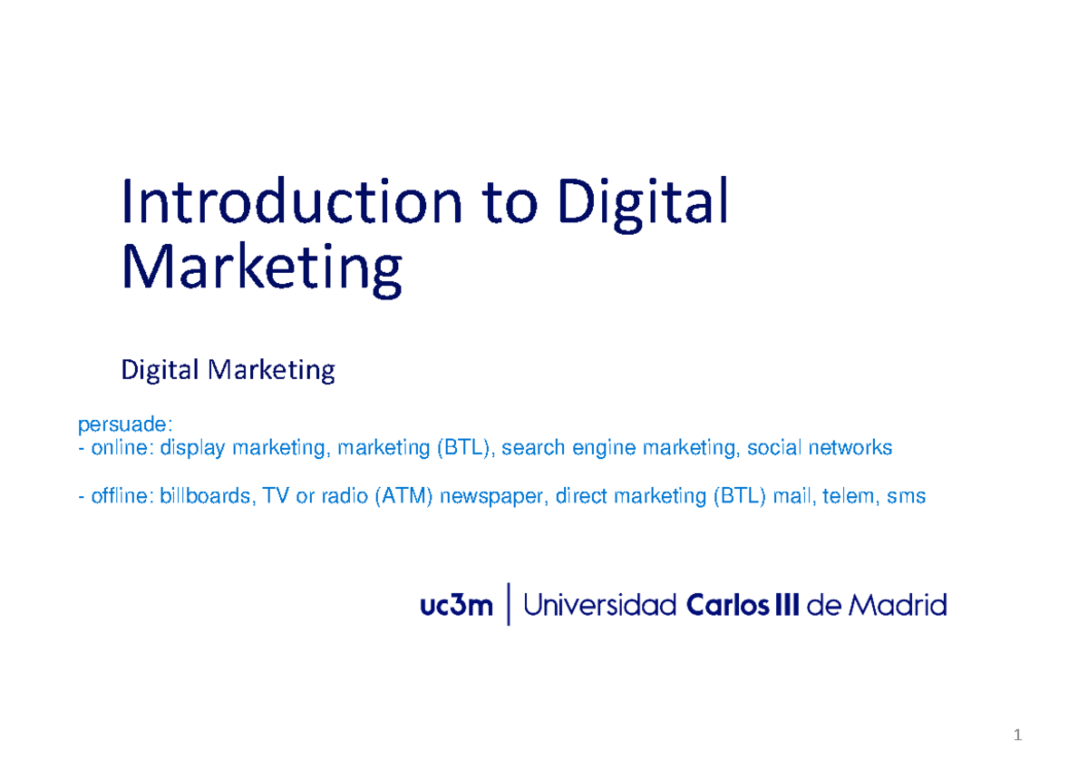 Topic 1 Introduction to Digital Marketing class - Digital Marketing ...