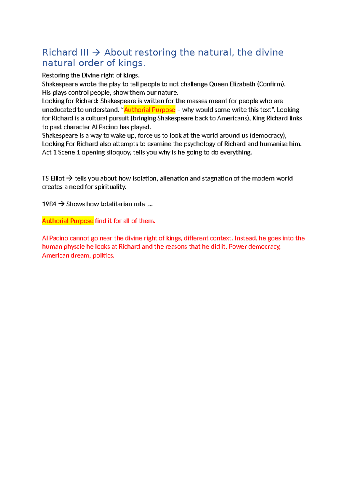Writing Enchancement Classes - Richard III About restoring the natural ...