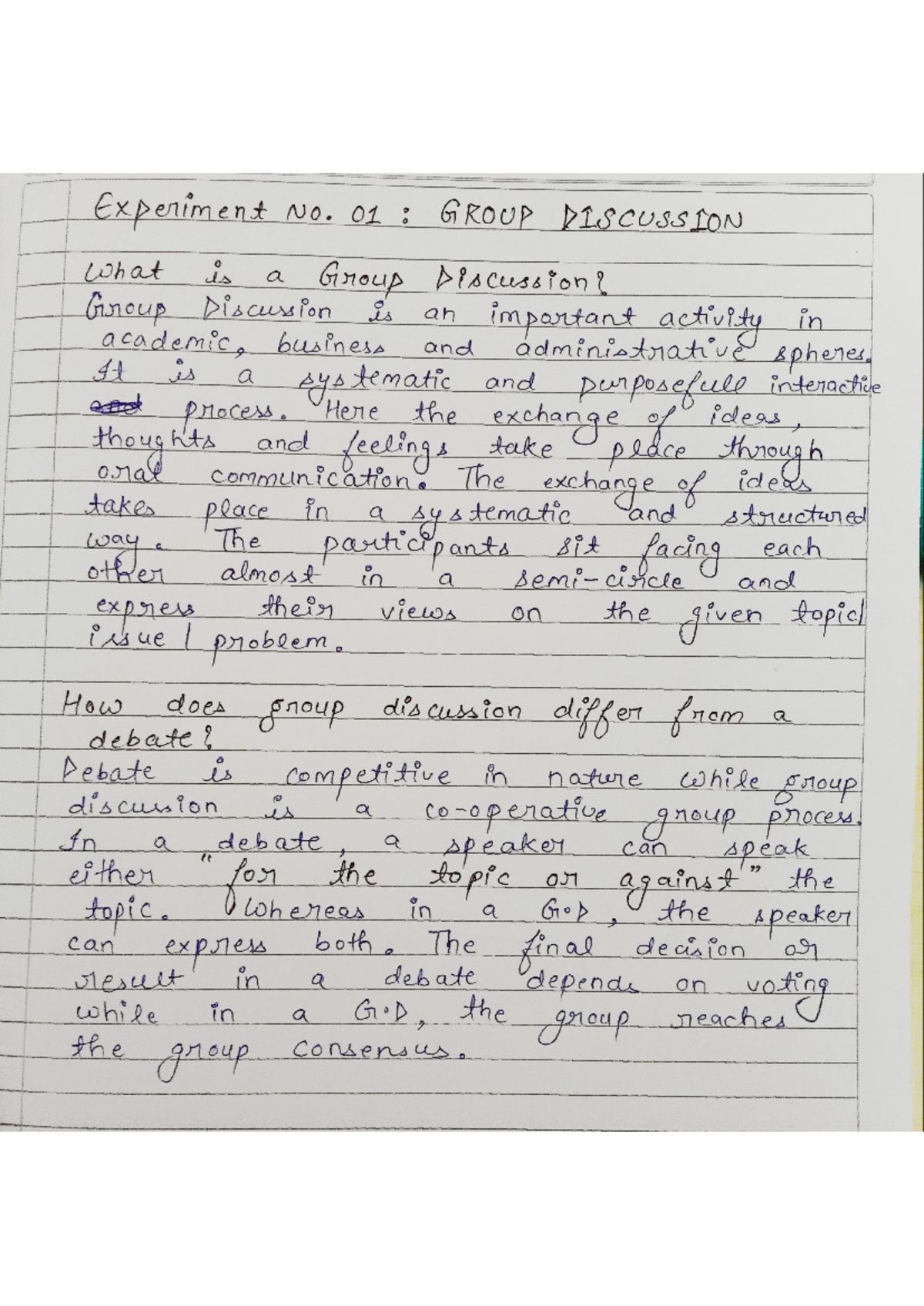 Experiment 1&2 - ifyhopuio - Experiment No. 01 : GROUP DISCUSSION what ...