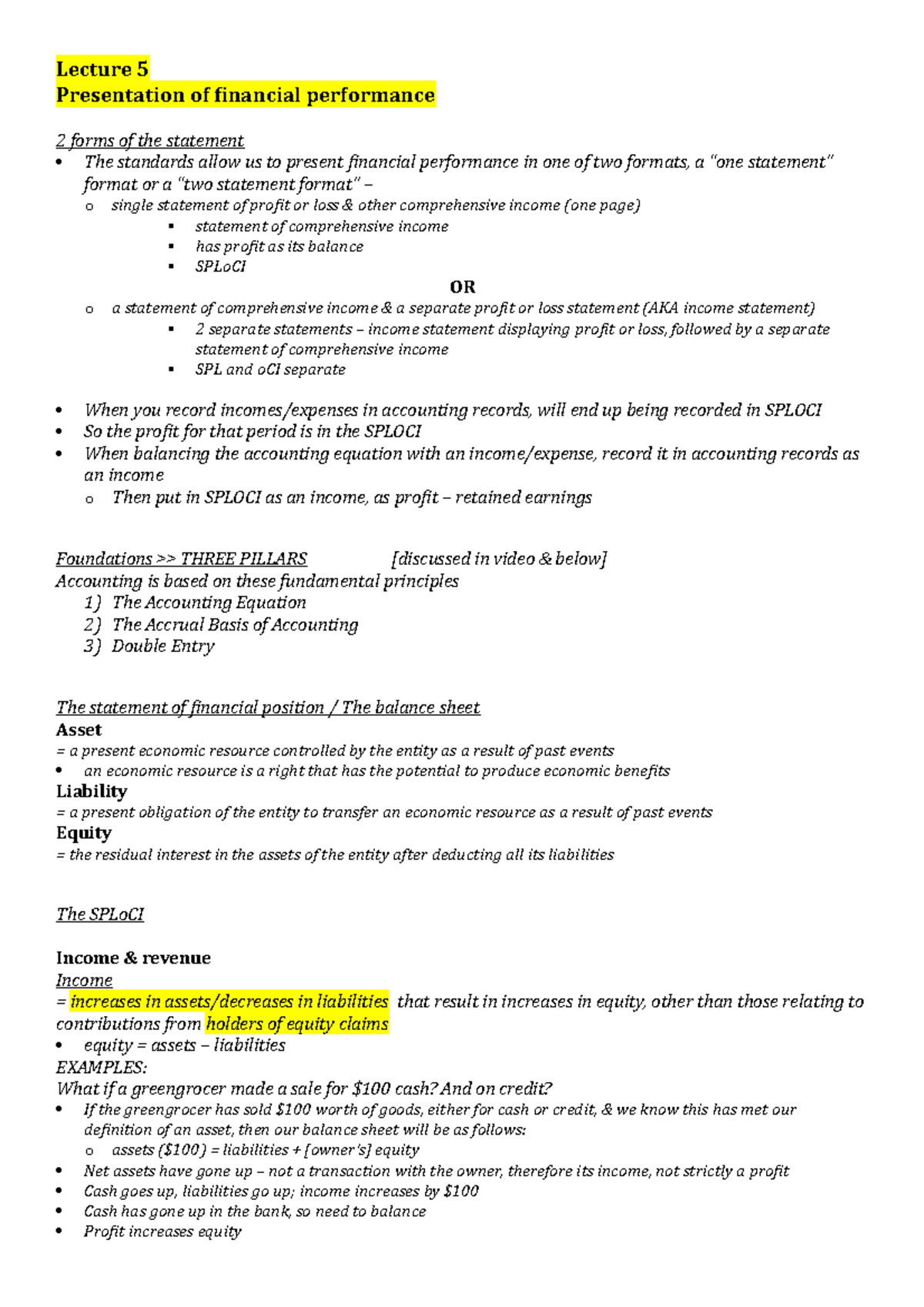 Accounting (Weeks 5,6, Chap) - Lecture 5 Presentation of financial ...