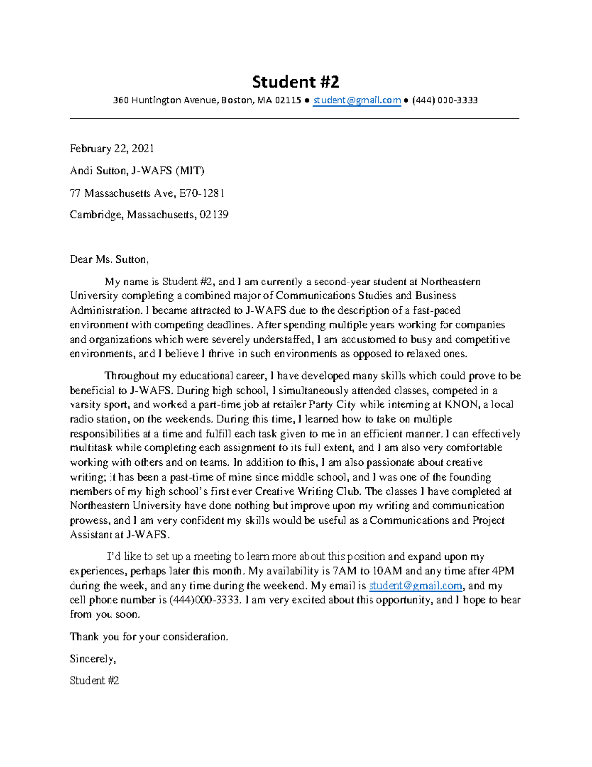 MIT Cover Letter 2 - Student 360 Huntington Avenue, Boston, MA 021 15 ...