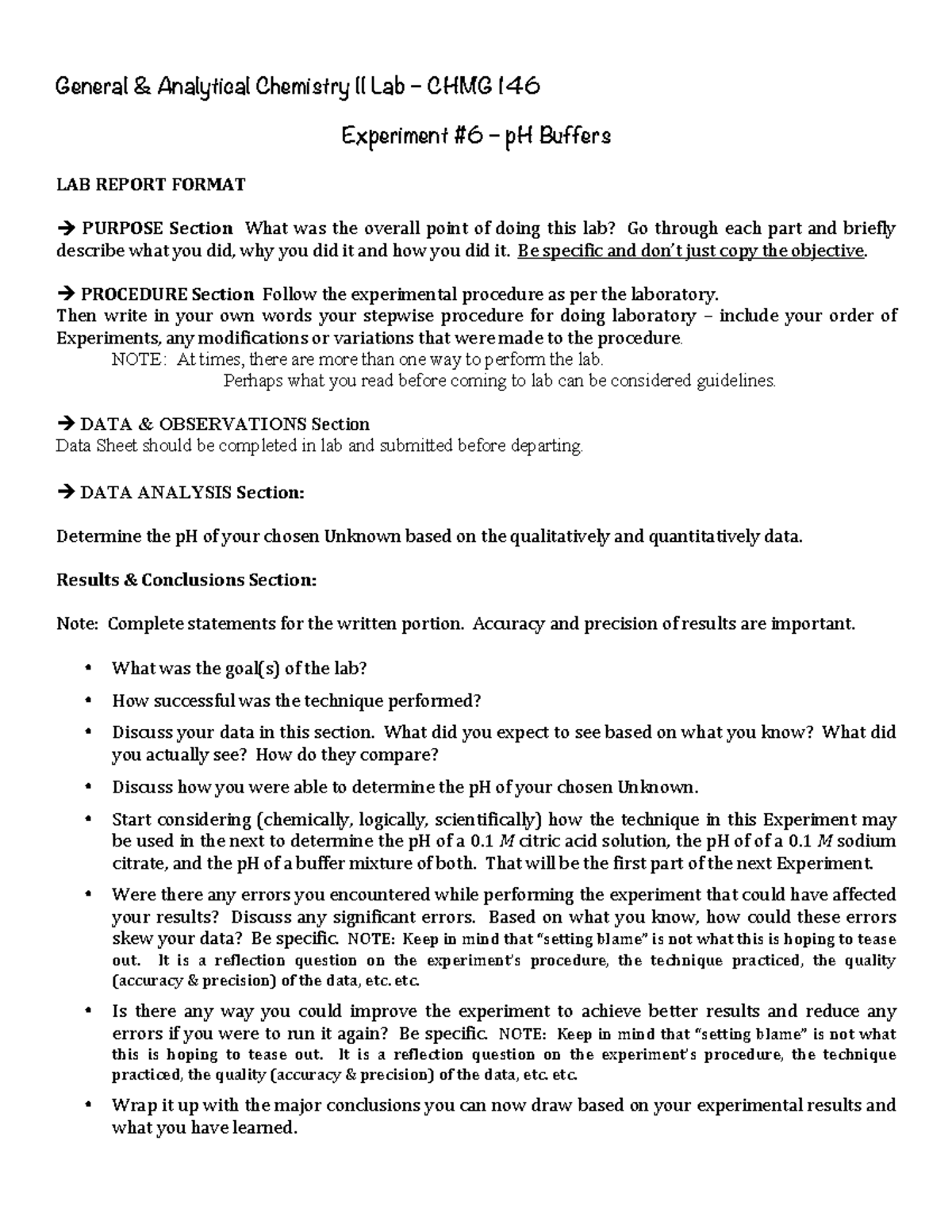 Lab 6 - Post Lab - Lab 6 - Post Lab - General & Analytical Chemistry II ...