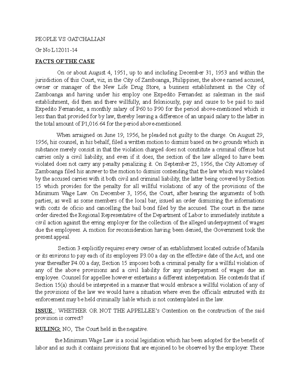 Dionisio STAT CON - stat con case digests - PEOPLE VS GATCHALIAN Gr No ...