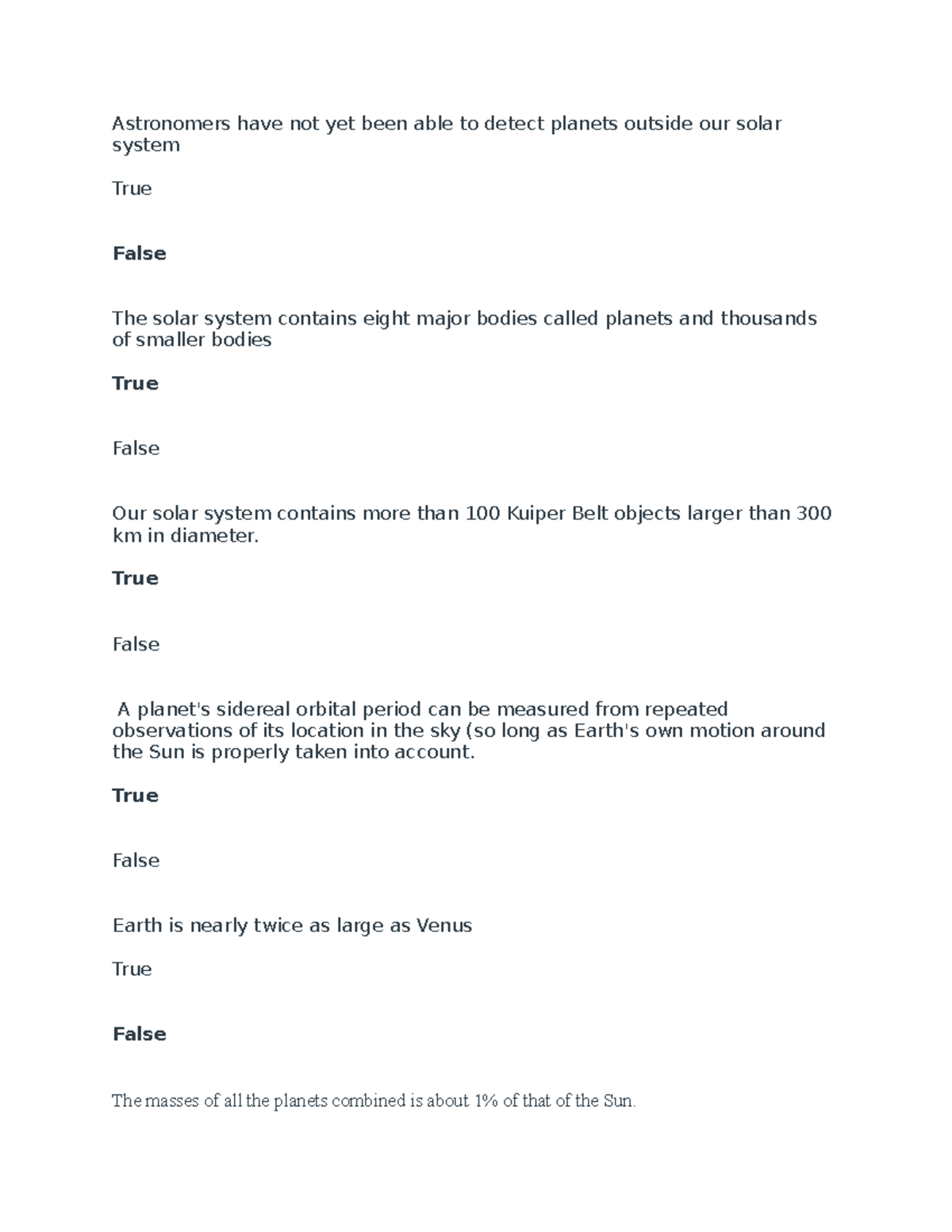 Example Chapter 6 Questions - Astronomers have not yet been able to ...