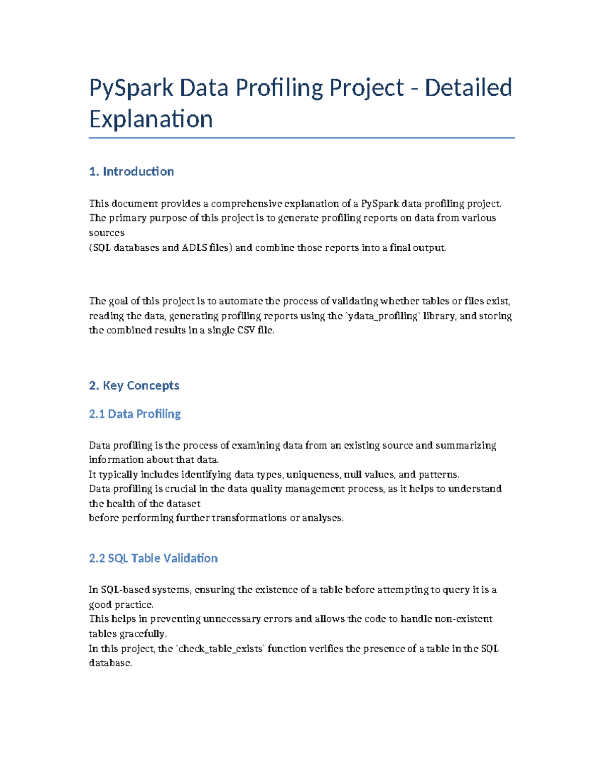 Data profiling explanation document - PySpark Data Profiling Project ...