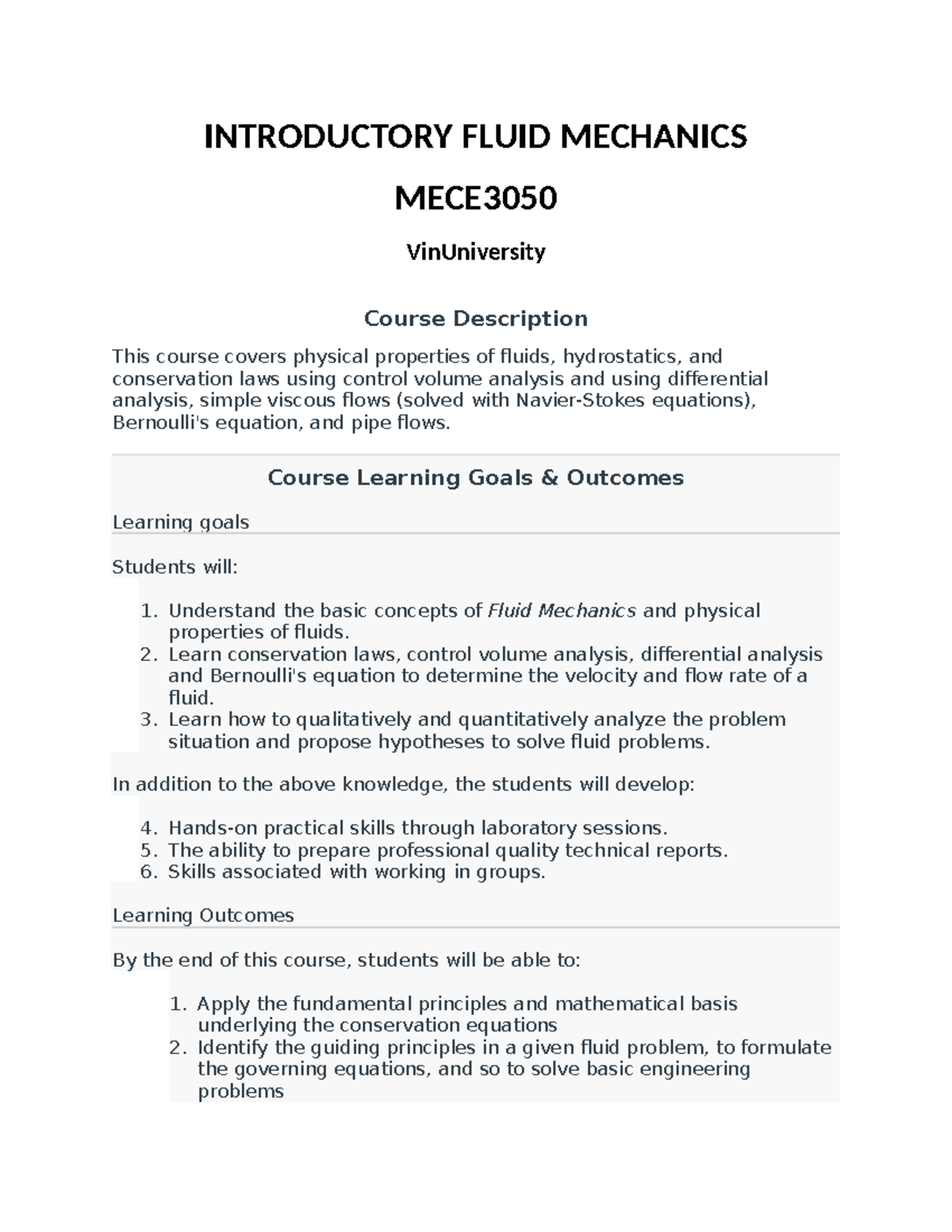 Introductory Fluid Mechanics - INTRODUCTORY FLUID MECHANICS MECE VinUniversity Course ...