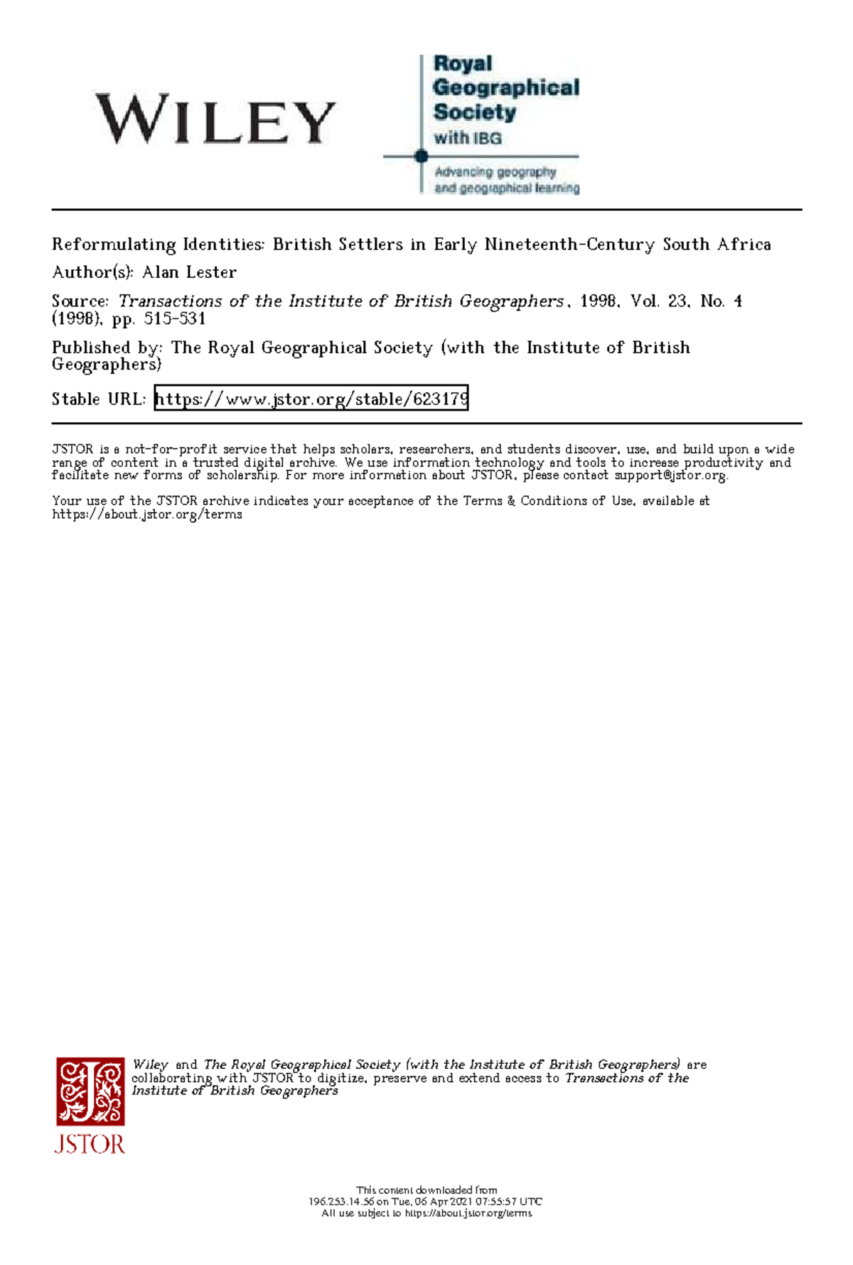 2-Alan Lester-Reformulating Identities-British Settlers-1998 ...