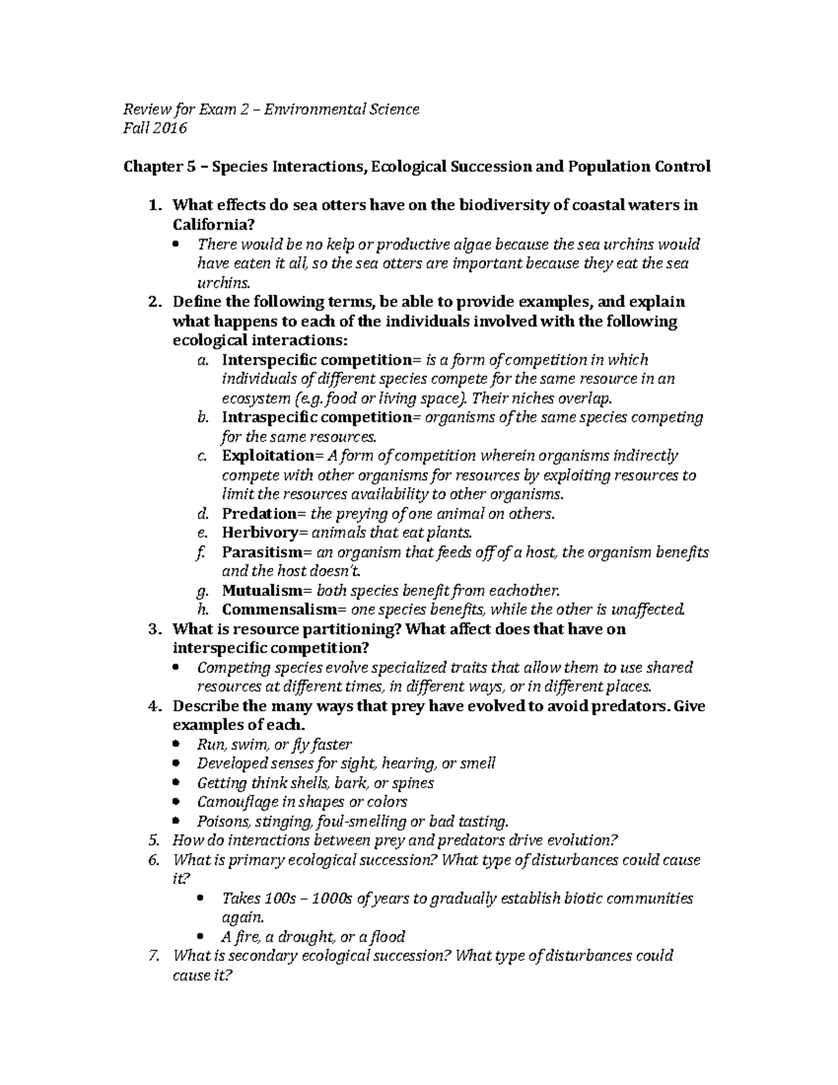 Review questions for Exam 2 - Review for Exam 2 – Environmental Science ...