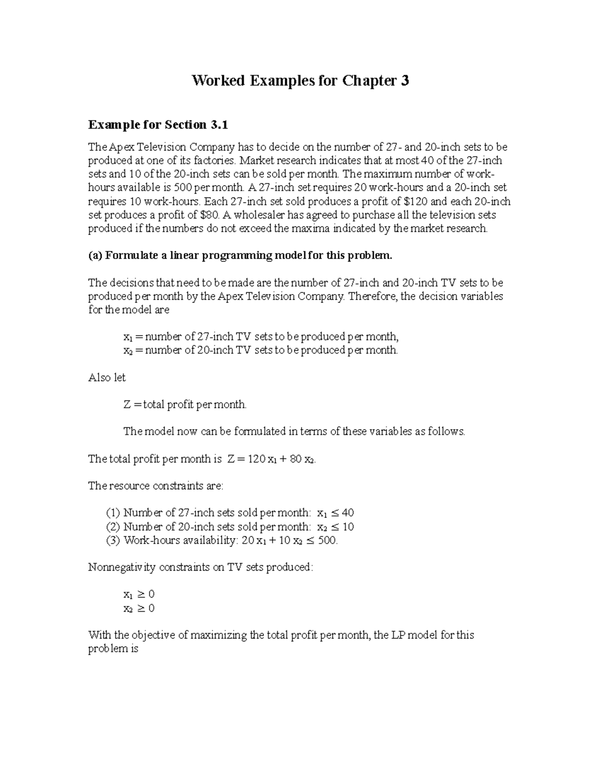 Chap3WE - management science - Worked Examples for Chapter 3 Example ...