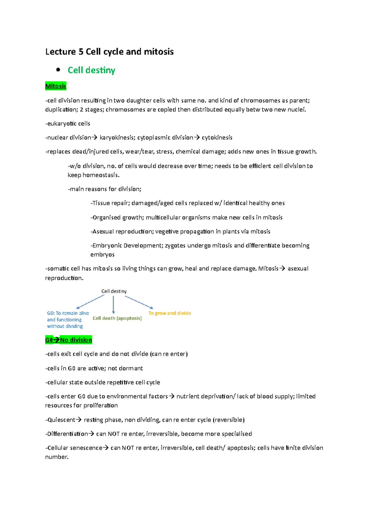 Cell Cycle and Mitosis: Division Growth and Regulation - Studocu