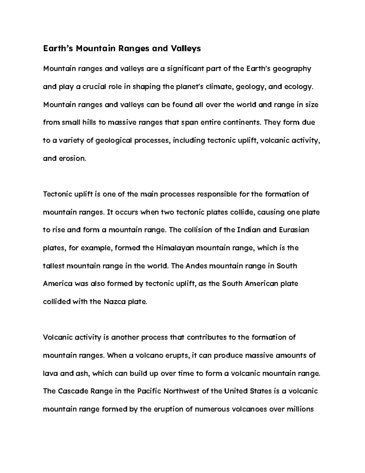 Earth’s Mountain Ranges and Valleys - Earth’s Mountain Ranges and ...