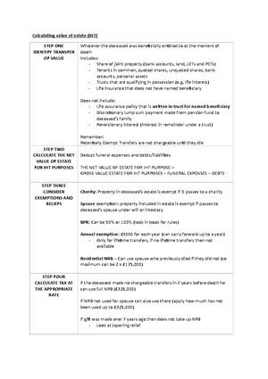 Inheritance Tax Task 1 Exemplar - INTRODUCTION TO PROFESSIONAL PRACTICE Unit Workshop ...