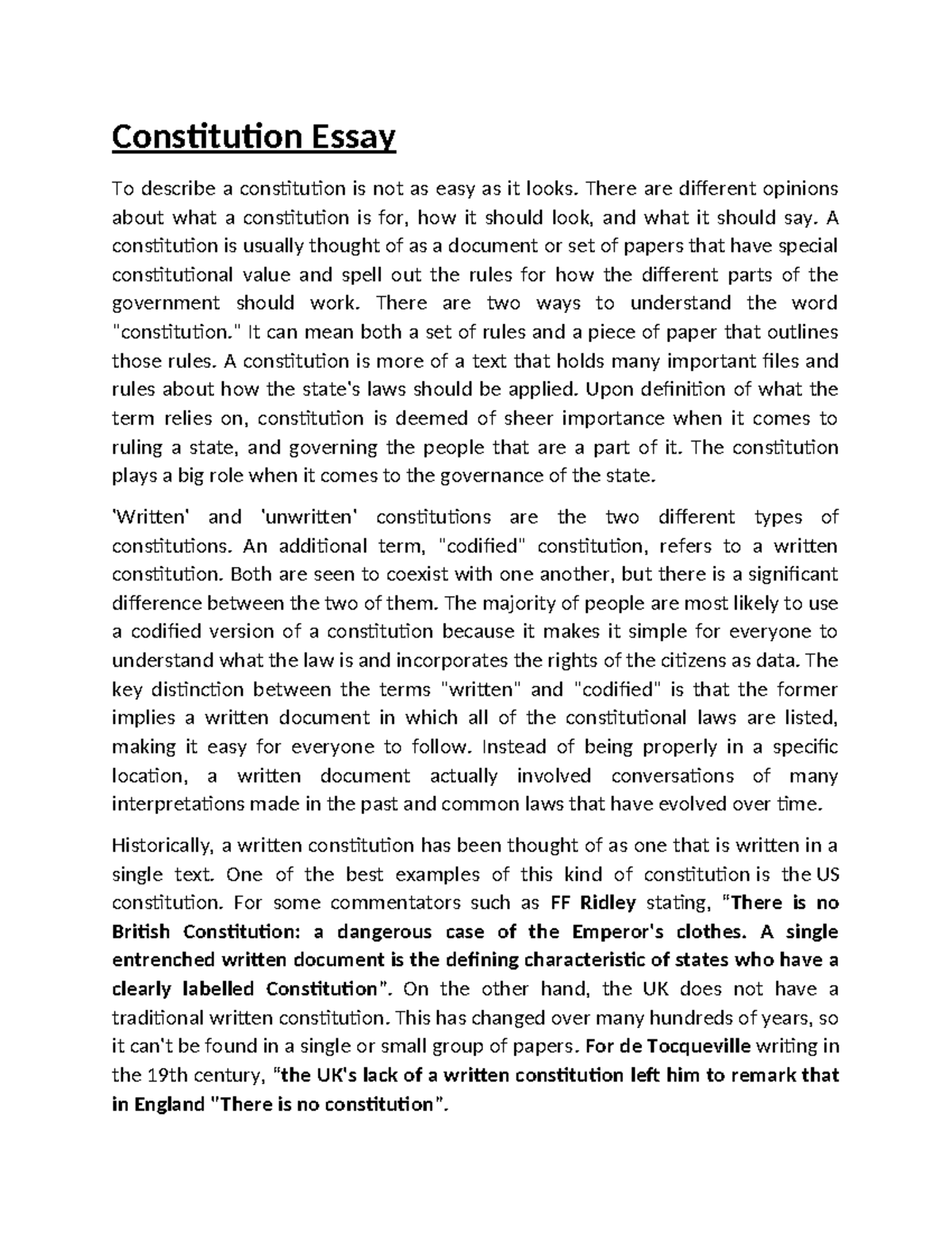 Constitution Essay - There are different opinions about what a ...