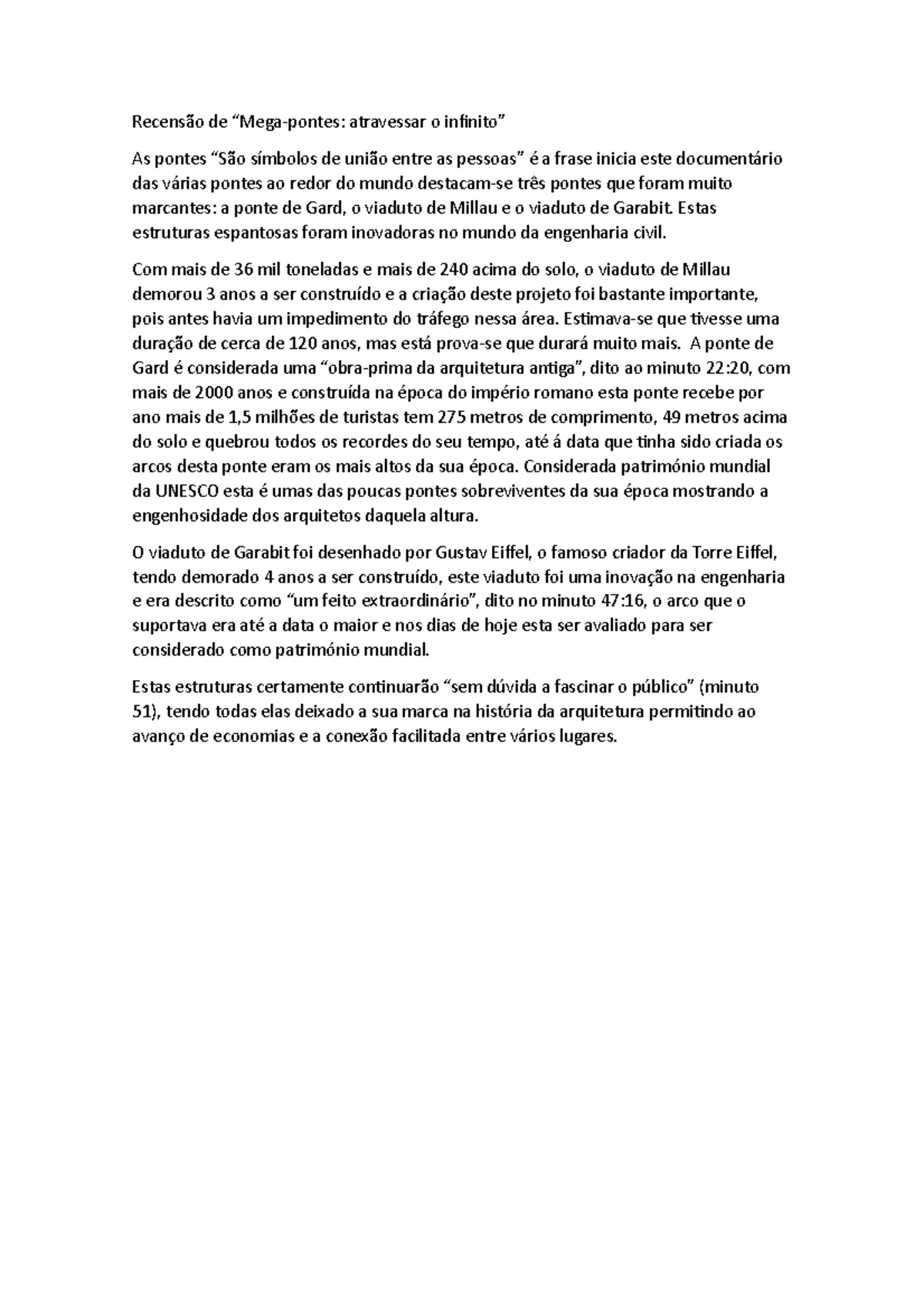 Recensão de Português - Recensão de “Mega-pontes: atravessar o infinito ...