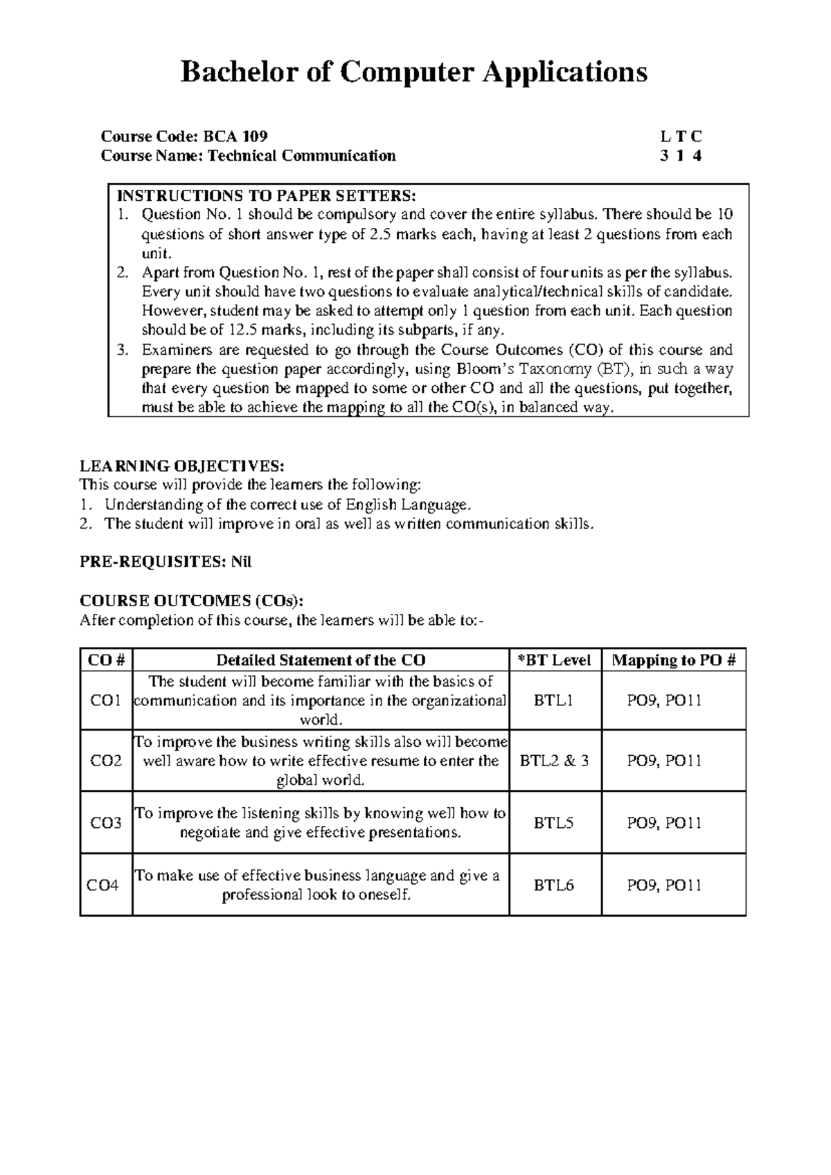 Technical Communication Syllabus - Bachelor of Computer Applications ...
