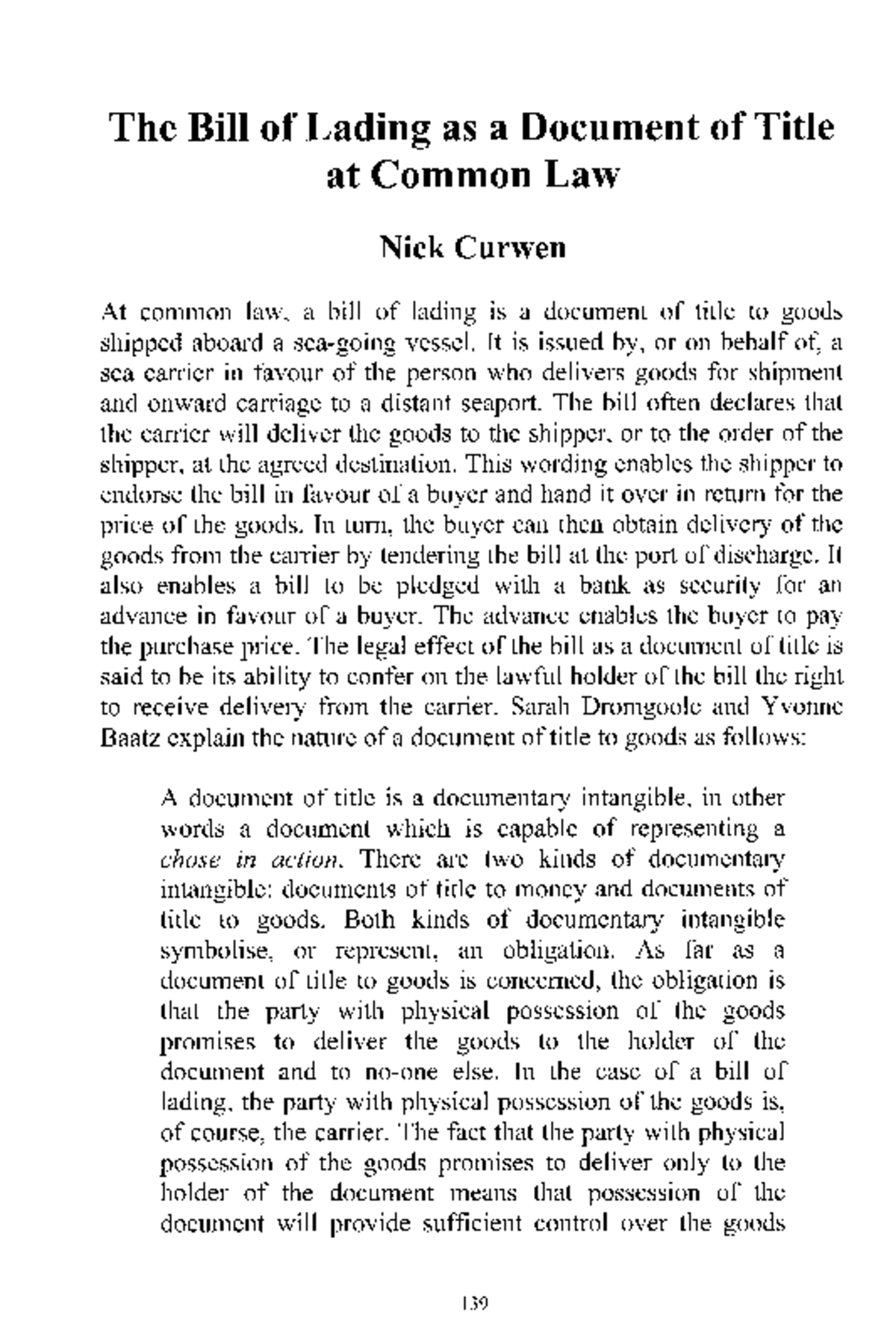 Bill of lading tpt251 - The Bill of Lading as a Document of Title at ...