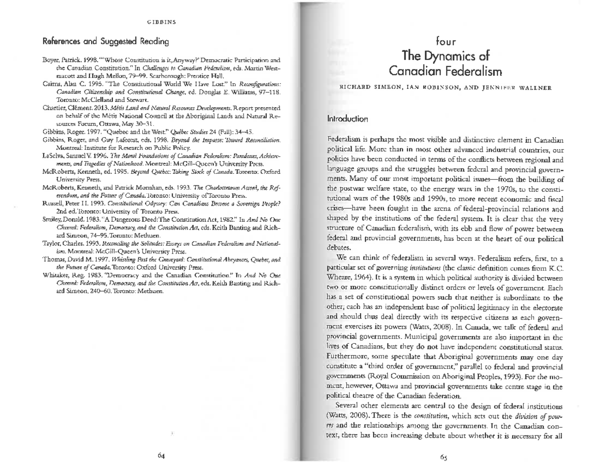 Simeon, Robinson Wallner - The Dynamics of Cdn Federalism (1) - ECO2305 ...