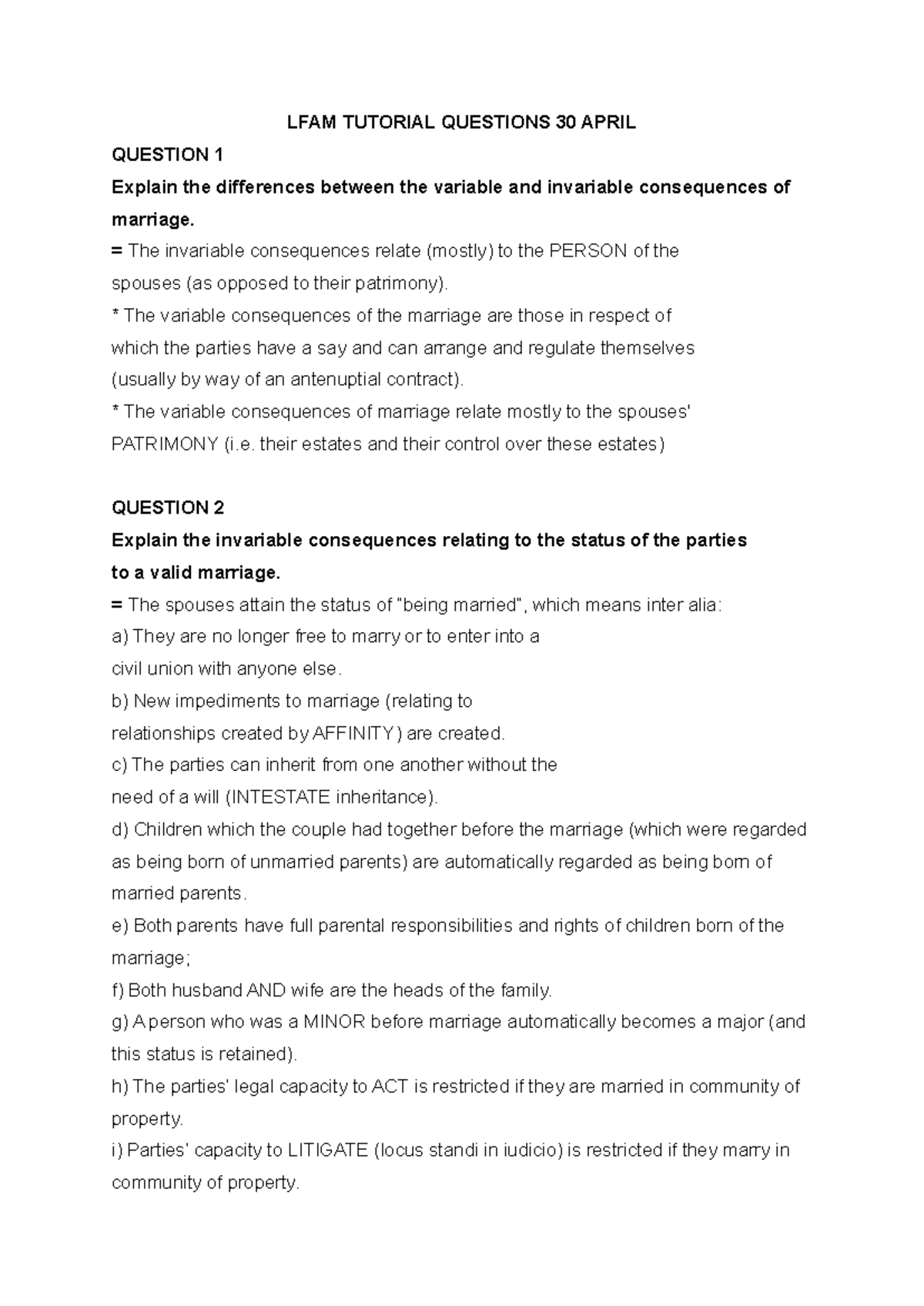 LFAM Tutorial Questions - LFAM TUTORIAL QUESTIONS 30 APRIL QUESTION 1 ...