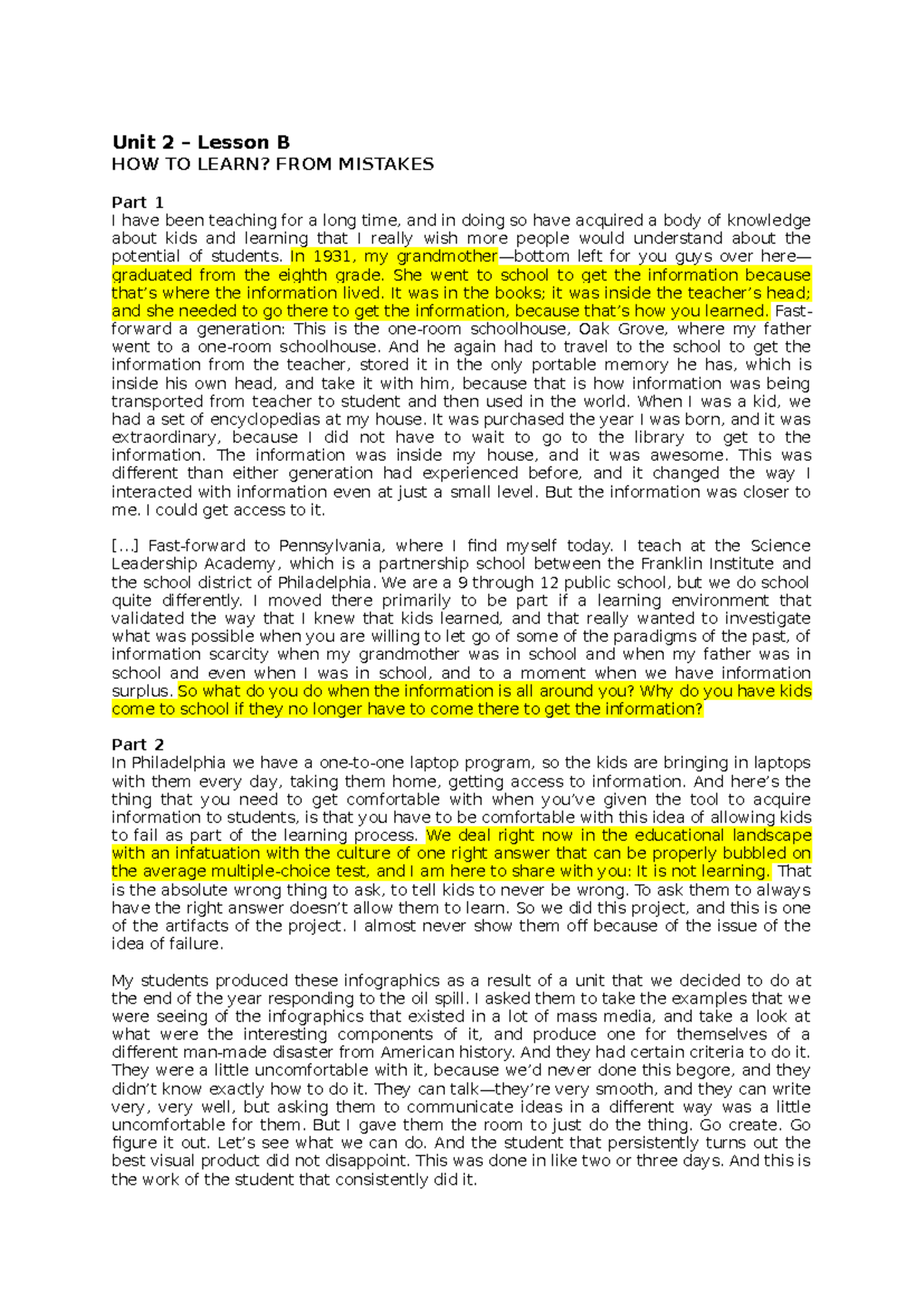 미디어커뮤니케이션영어 Unit 2 Lesson B - Unit 2 – Lesson B HOW TO LEARN? FROM MISTAKES Part 1 I have been ...