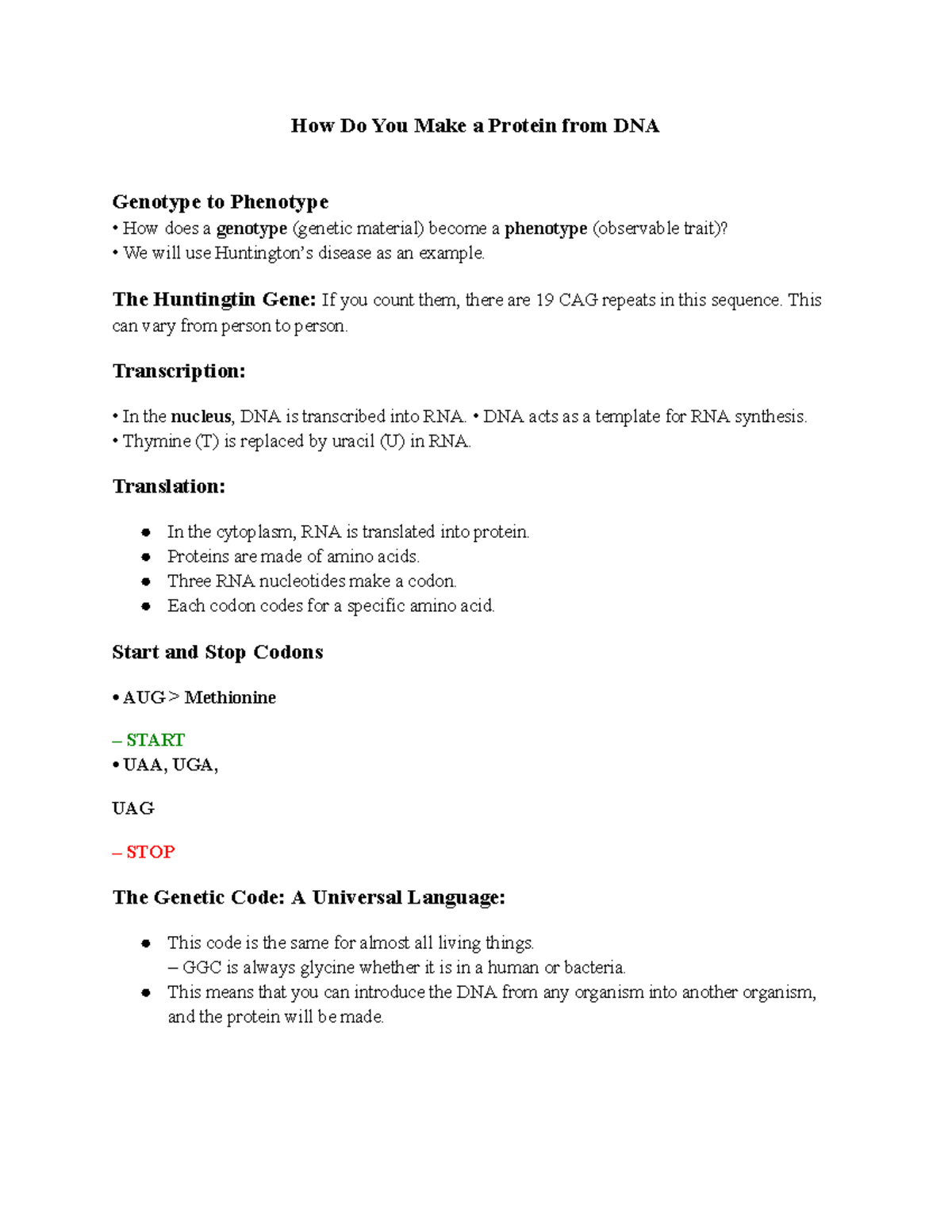 Bio Notes - Protein from DNA - How Do You Make a Protein from DNA ...