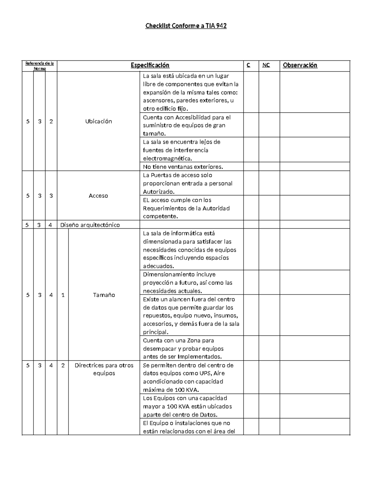 Acervo - Checklist Data Center TIA-942 - Referencia de la Norma ...