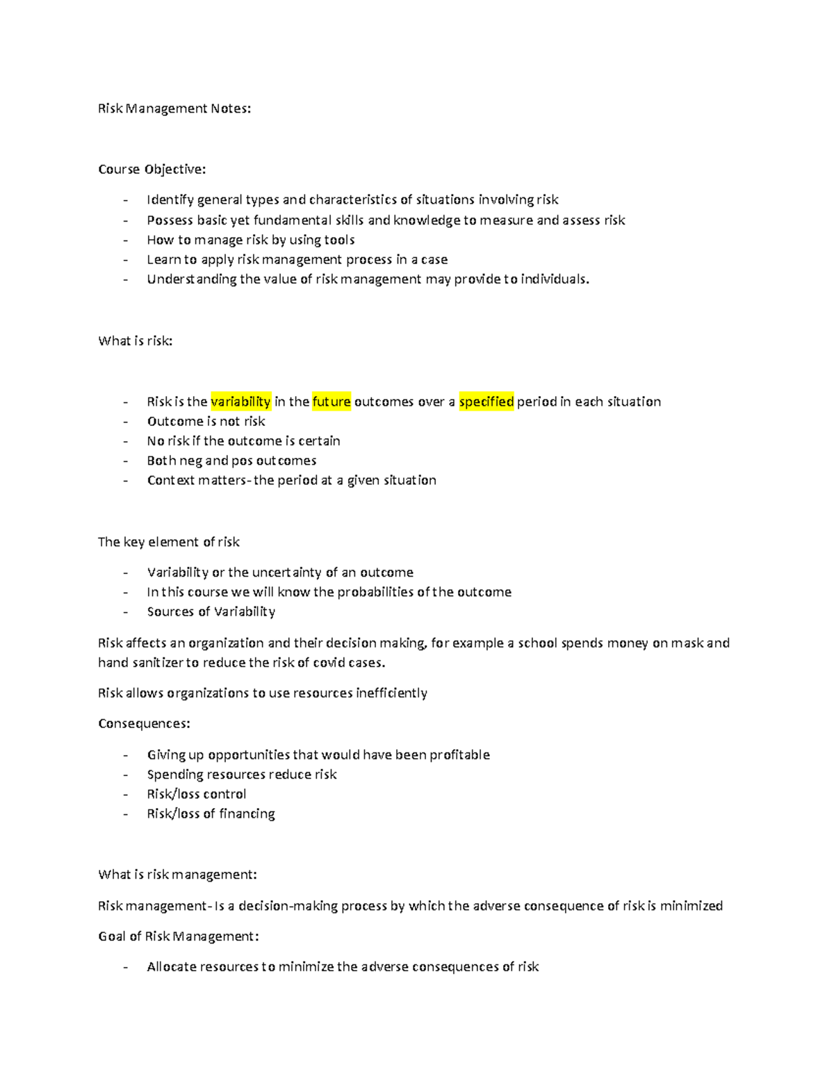 RMI 1 - Intro and Objectives of a Risk Manager - Risk Management Notes ...